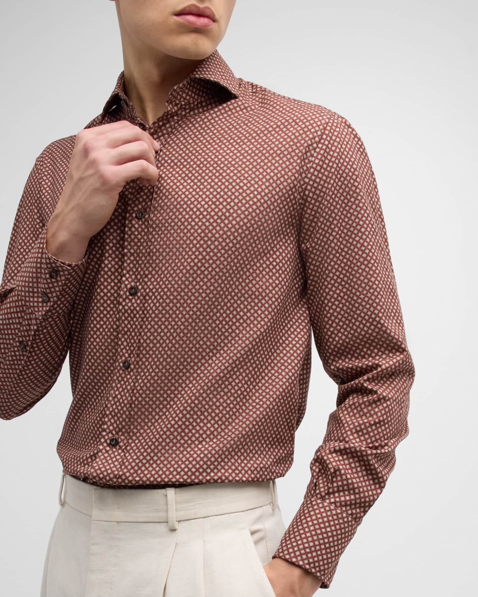 Brunello Cucinelli Men's Cotton Micro-Diamond Sport Shirt | Neiman Marcus