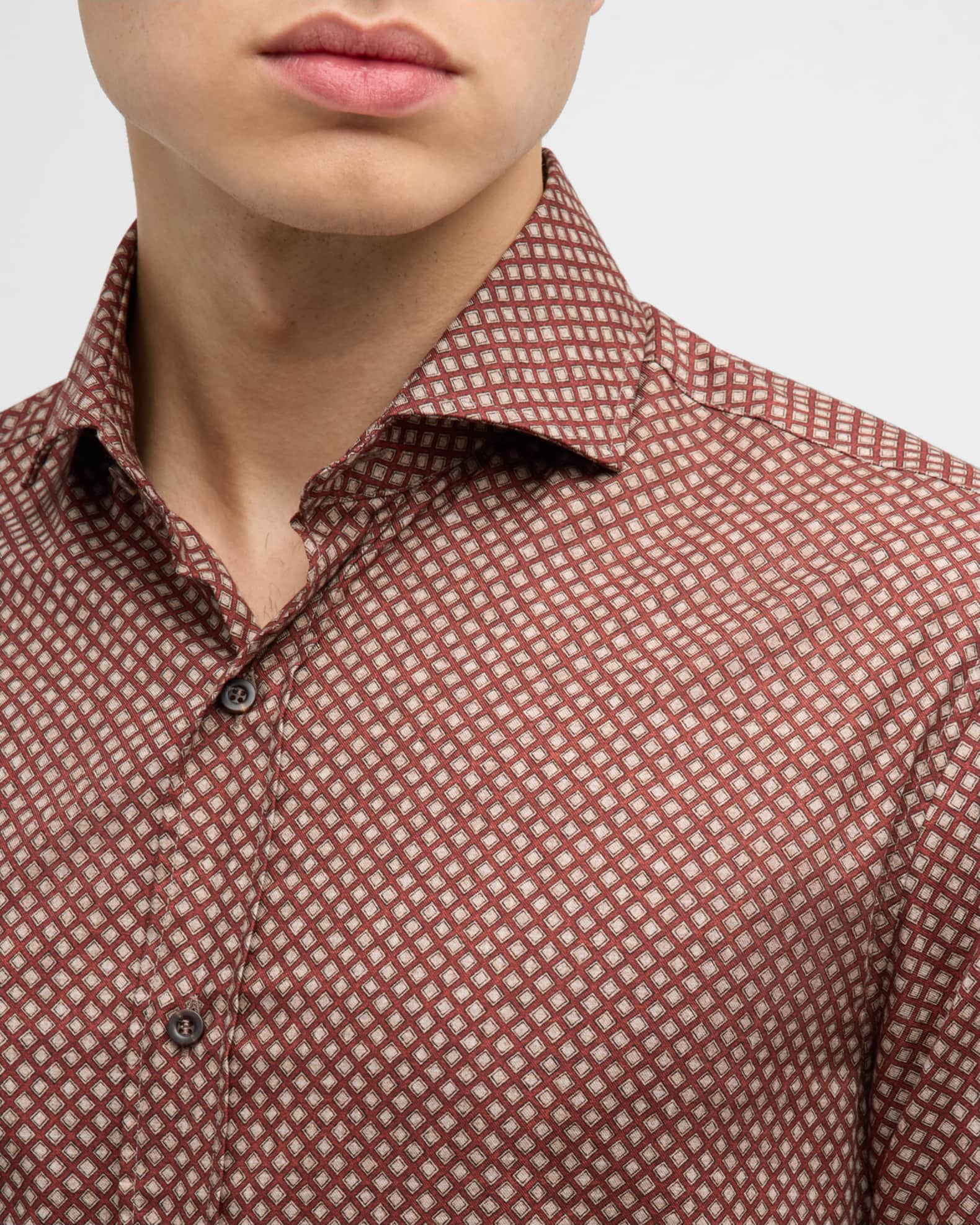 Brunello Cucinelli Men's Cotton Micro-Diamond Sport Shirt | Neiman Marcus