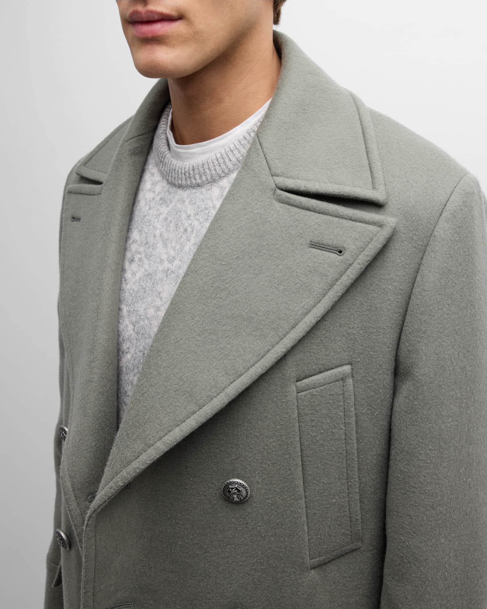 Brunello Cucinelli Men's Wool Double-Breasted Overcoat | Neiman Marcus