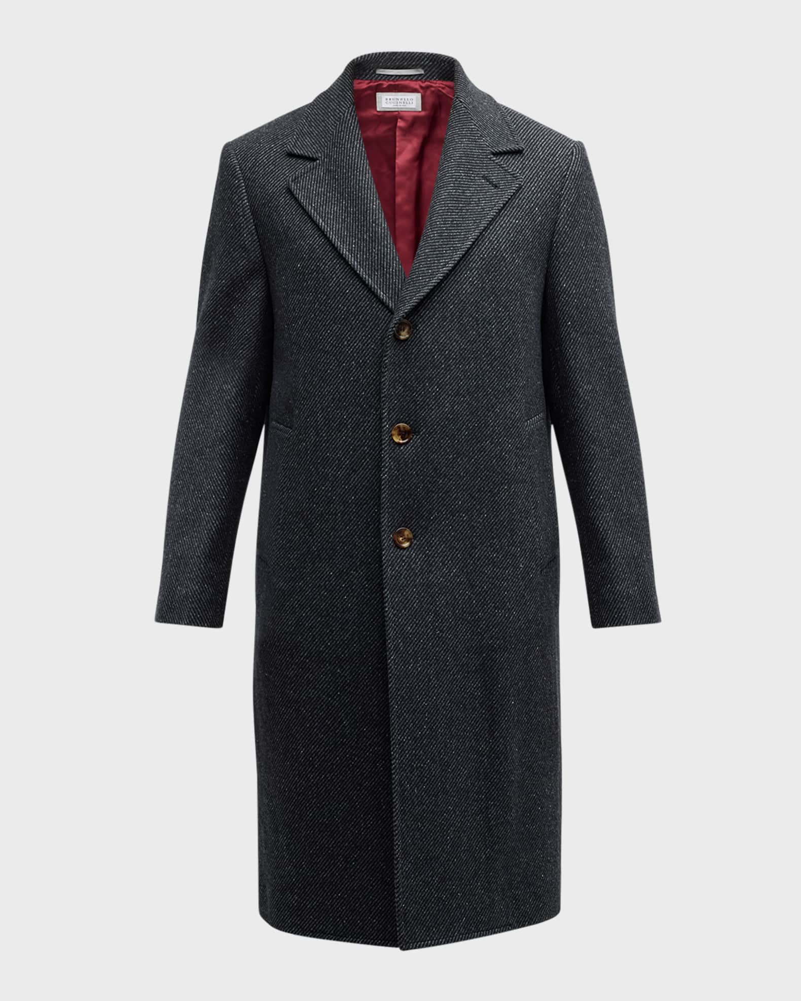 Brunello Cucinelli Men's Tonal Chevron Single-Breasted Overcoat ...