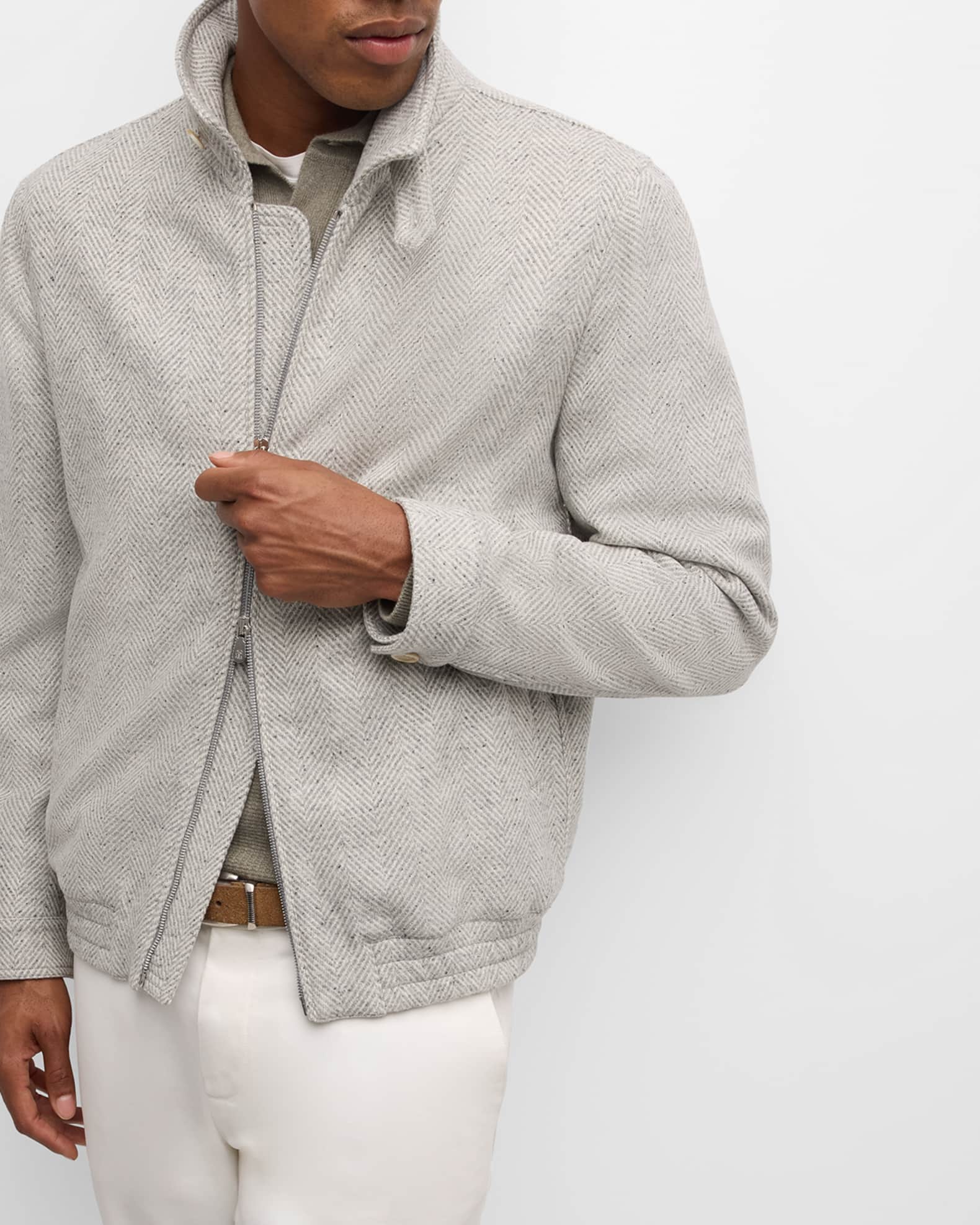 Brunello Cucinelli Men's Chevron Full-Zip Bomber Jacket | Neiman Marcus