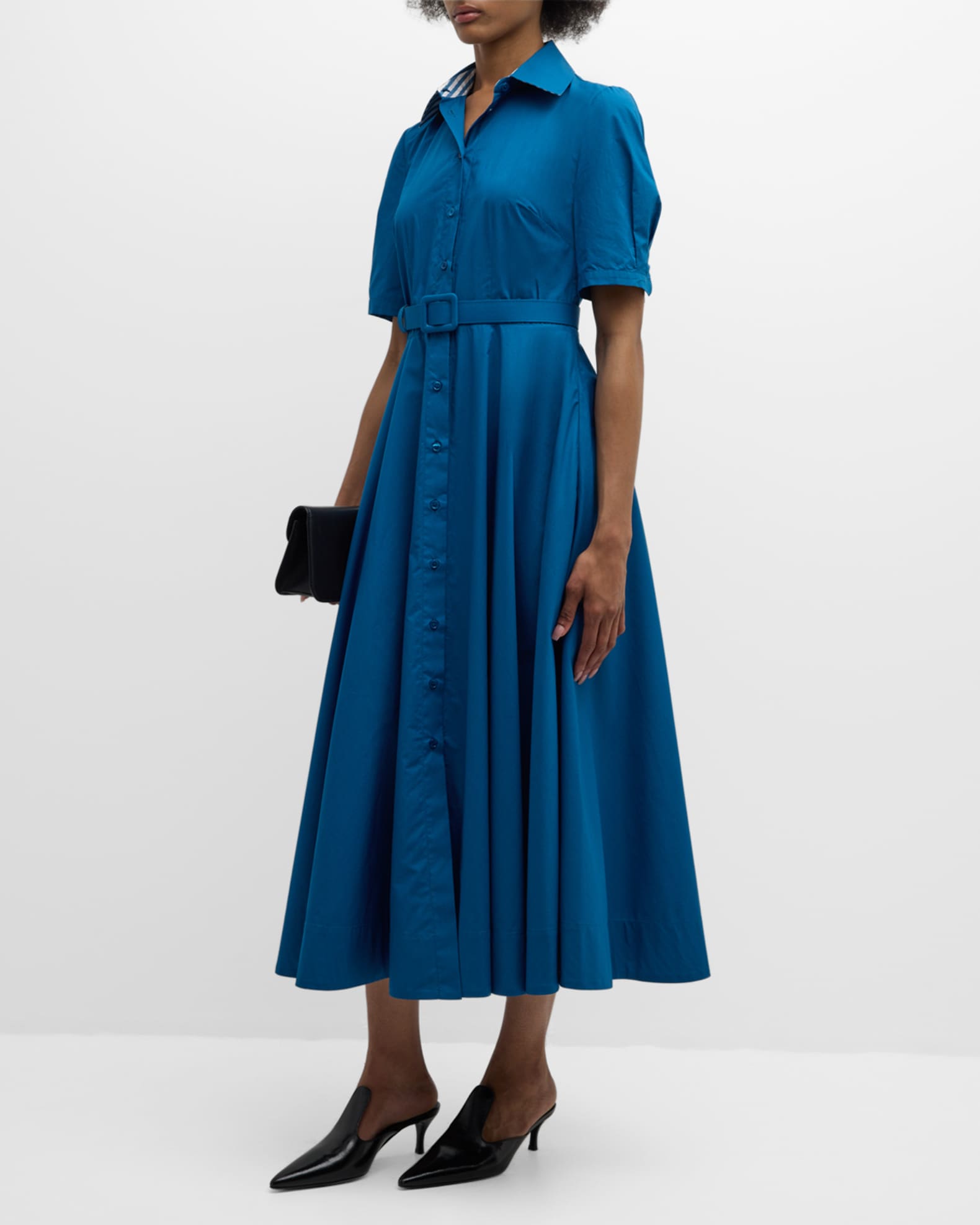 Evi Grintela Lana Belted Puff-Sleeve Midi Shirtdress | Neiman Marcus