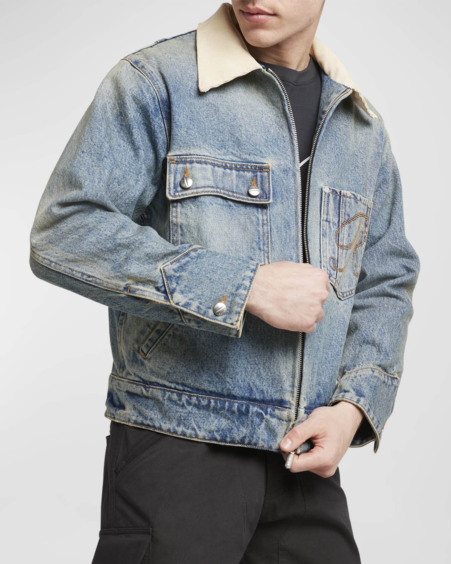 Rhude Men's Denim Trucker Jacket with Corduroy Collar | Neiman Marcus