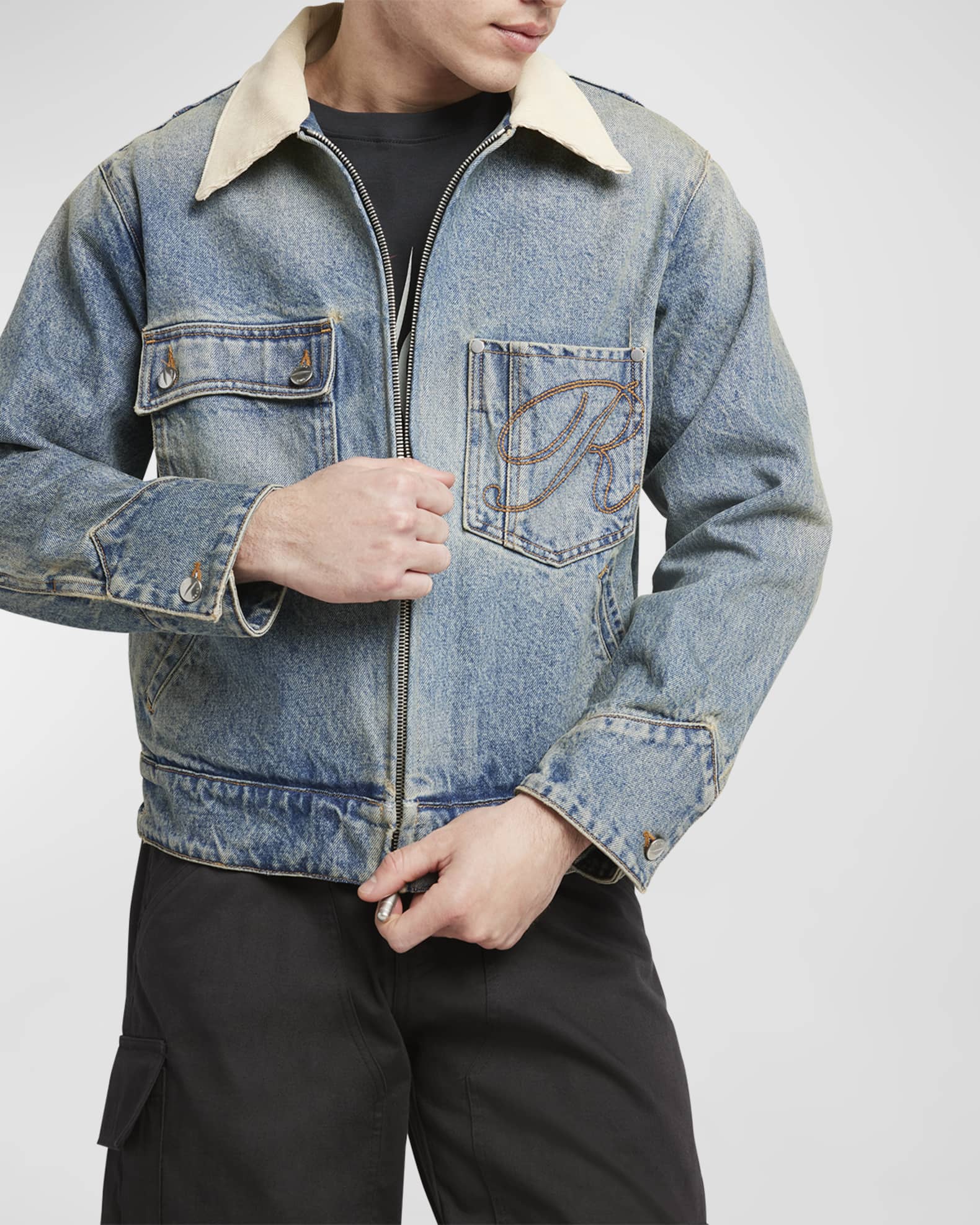 Rhude Men's Denim Trucker Jacket with Corduroy Collar | Neiman Marcus