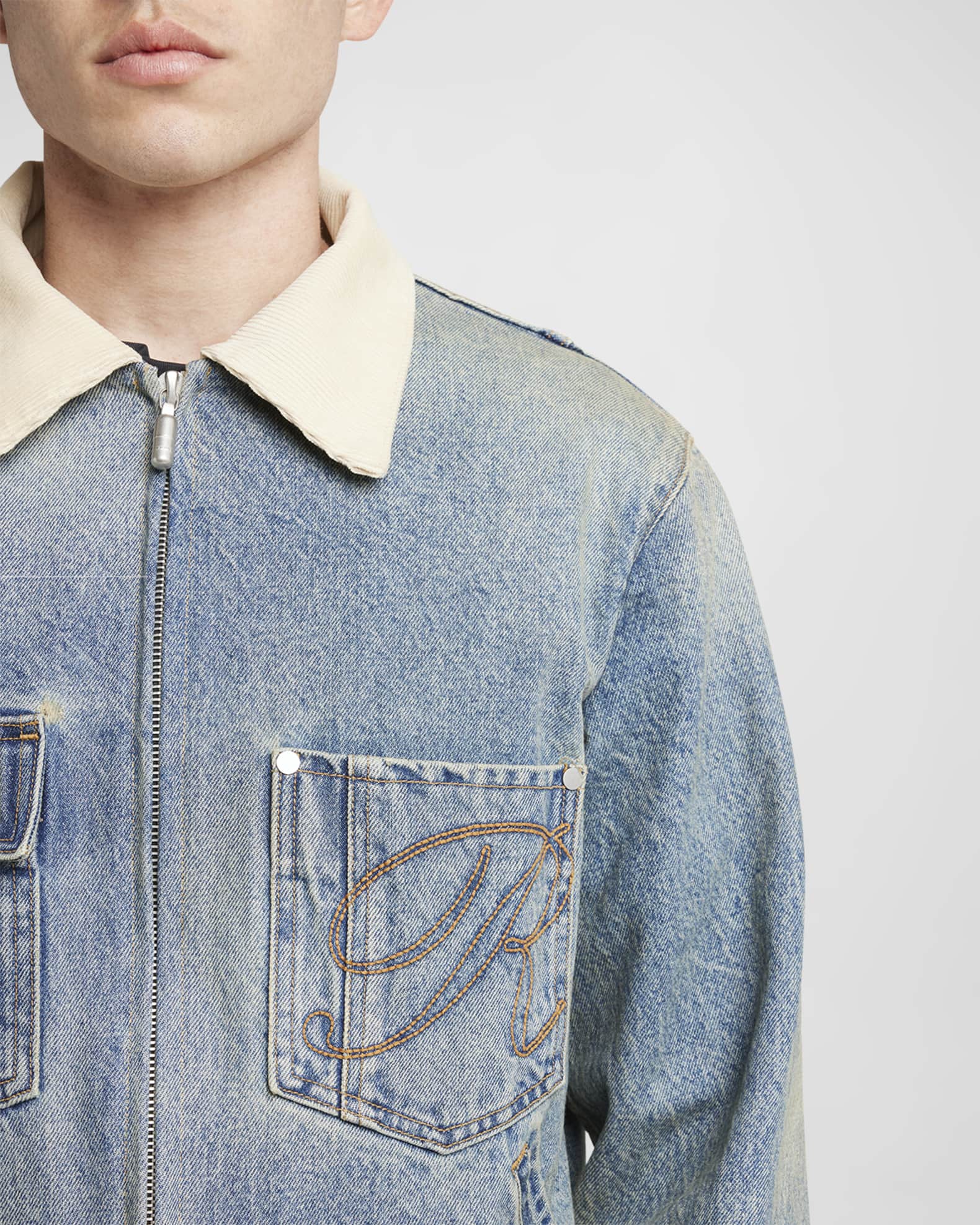 Rhude Men's Denim Trucker Jacket with Corduroy Collar | Neiman Marcus