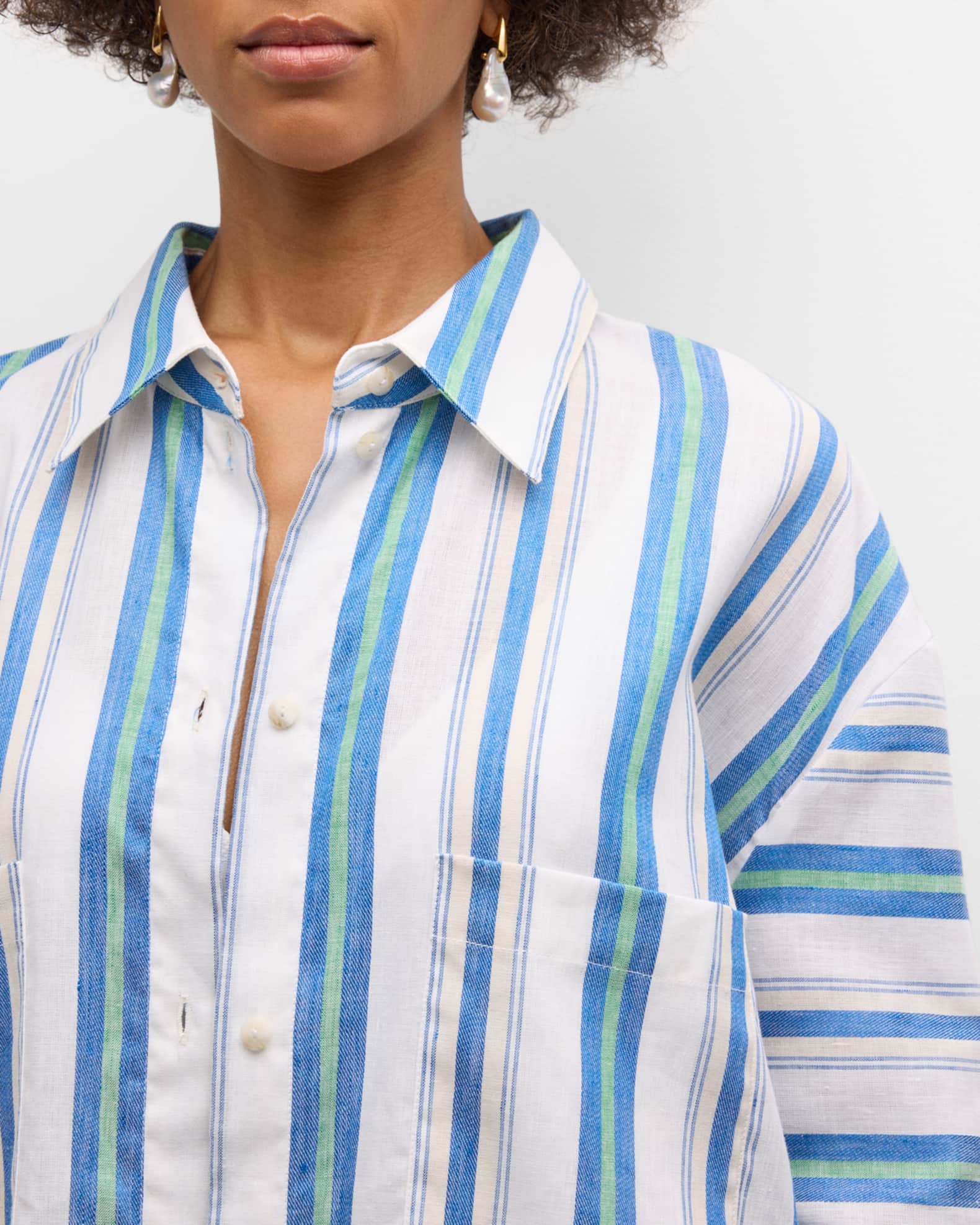 BONDI BORN Verdi Oversized Linen Cotton Stripe Shirt | Neiman Marcus