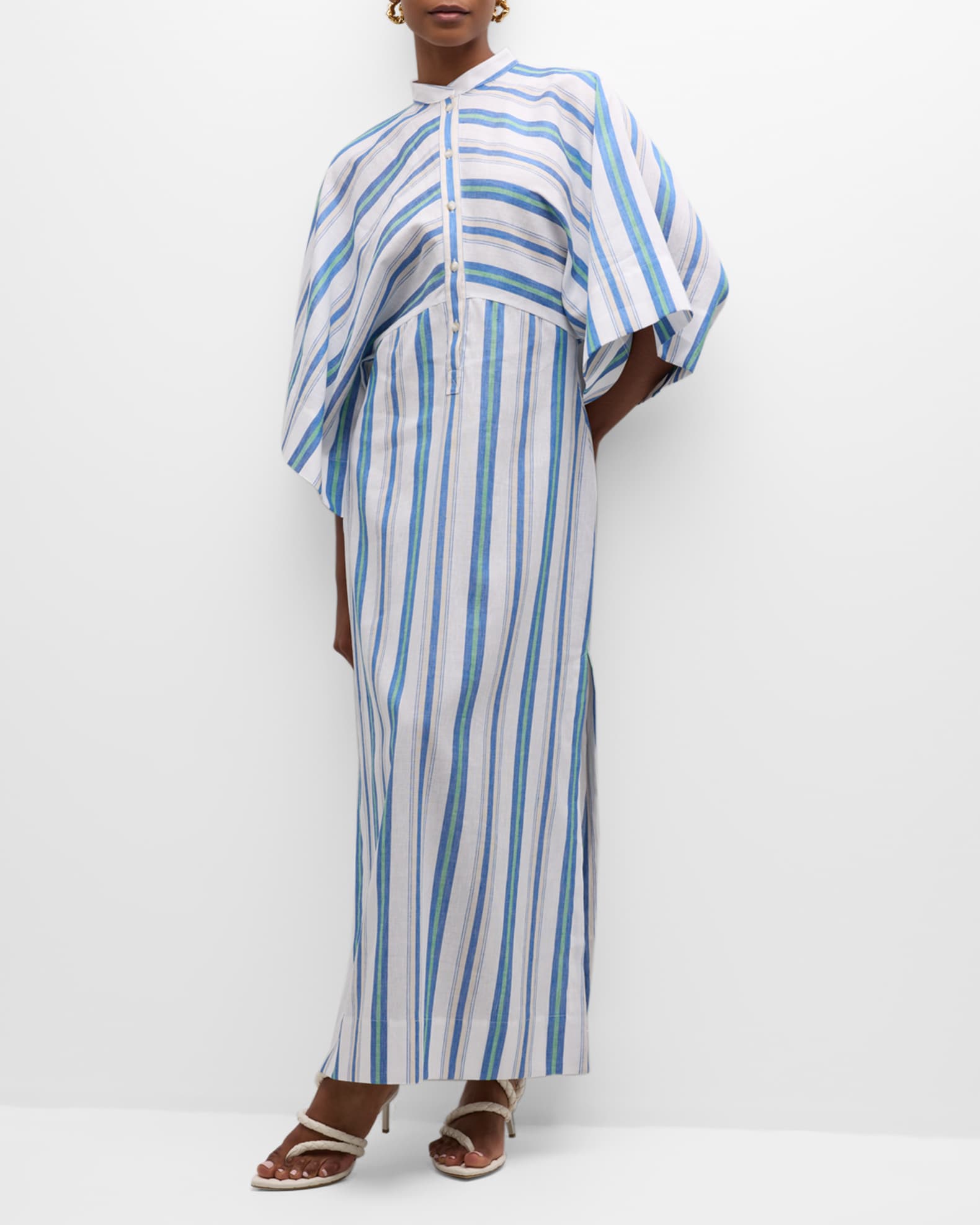 BONDI BORN Verdi Linen Cotton Stripe Midi Caftan Dress | Neiman Marcus