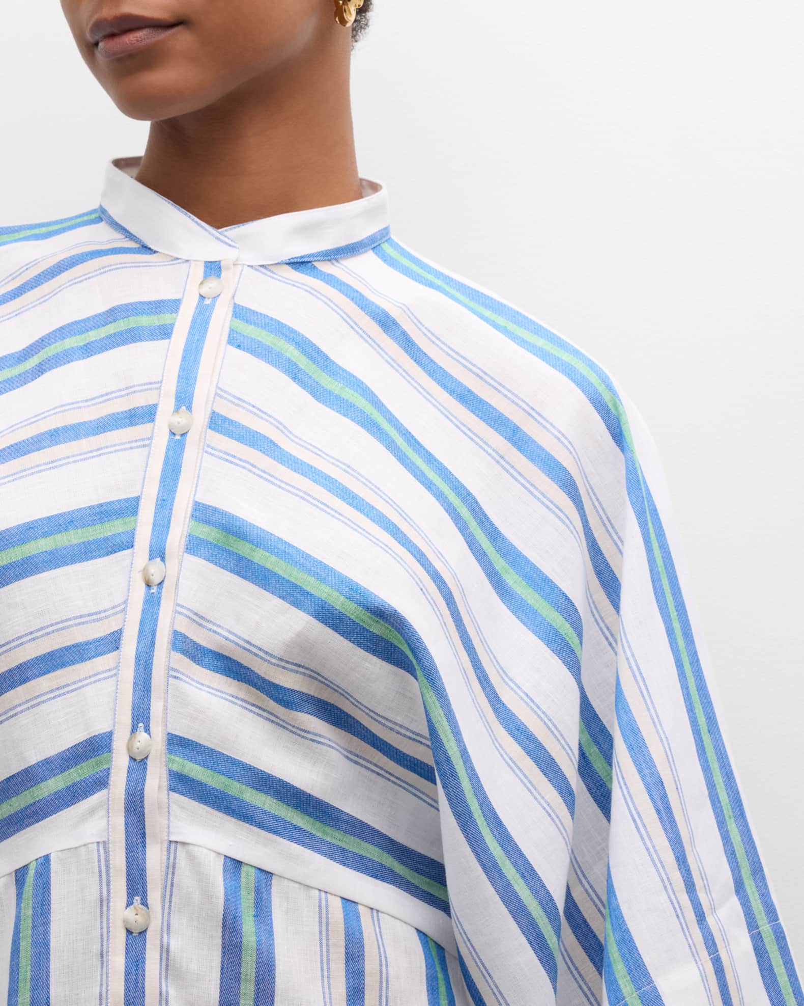BONDI BORN Verdi Linen Cotton Stripe Midi Caftan Dress | Neiman Marcus