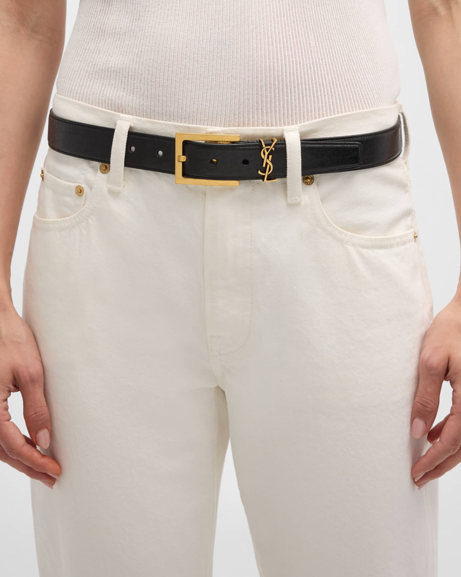 Saint Laurent YSL Grainy Leather Belt | Neiman Marcus