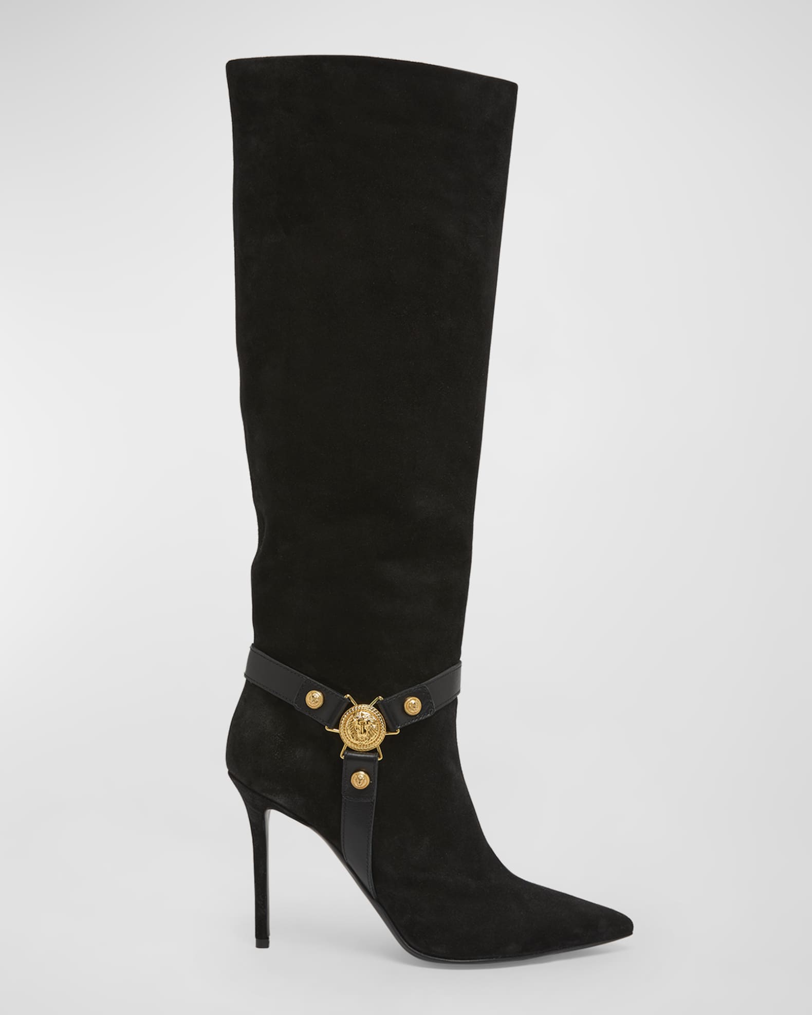 Balmain Eva Suede Harness Knee Boots | Neiman Marcus