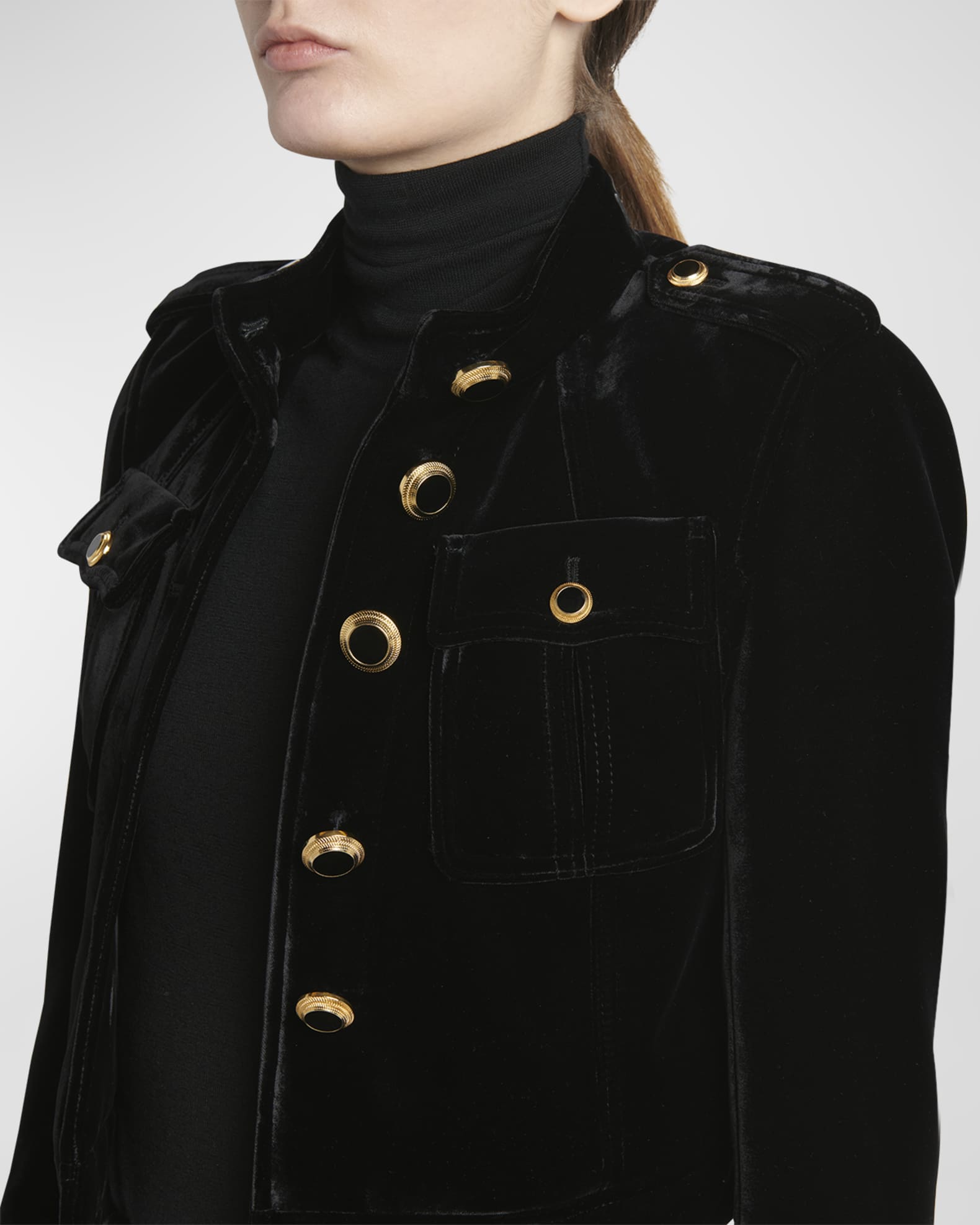 TOM FORD Velvet Military Jacket with Button Details | Neiman Marcus