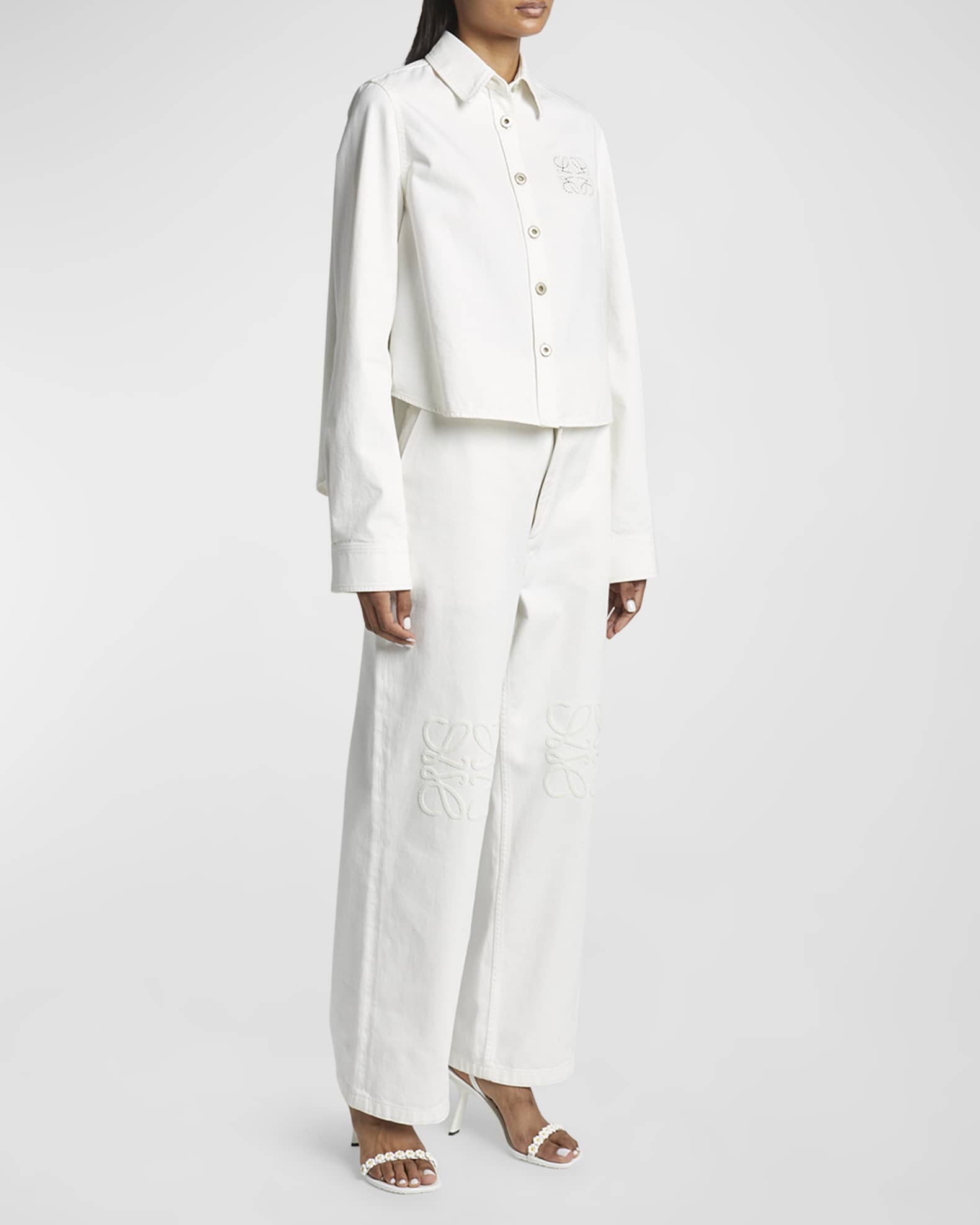 Loewe x Paula Ibiza Anagram Open-Back Button Down Top | Neiman Marcus