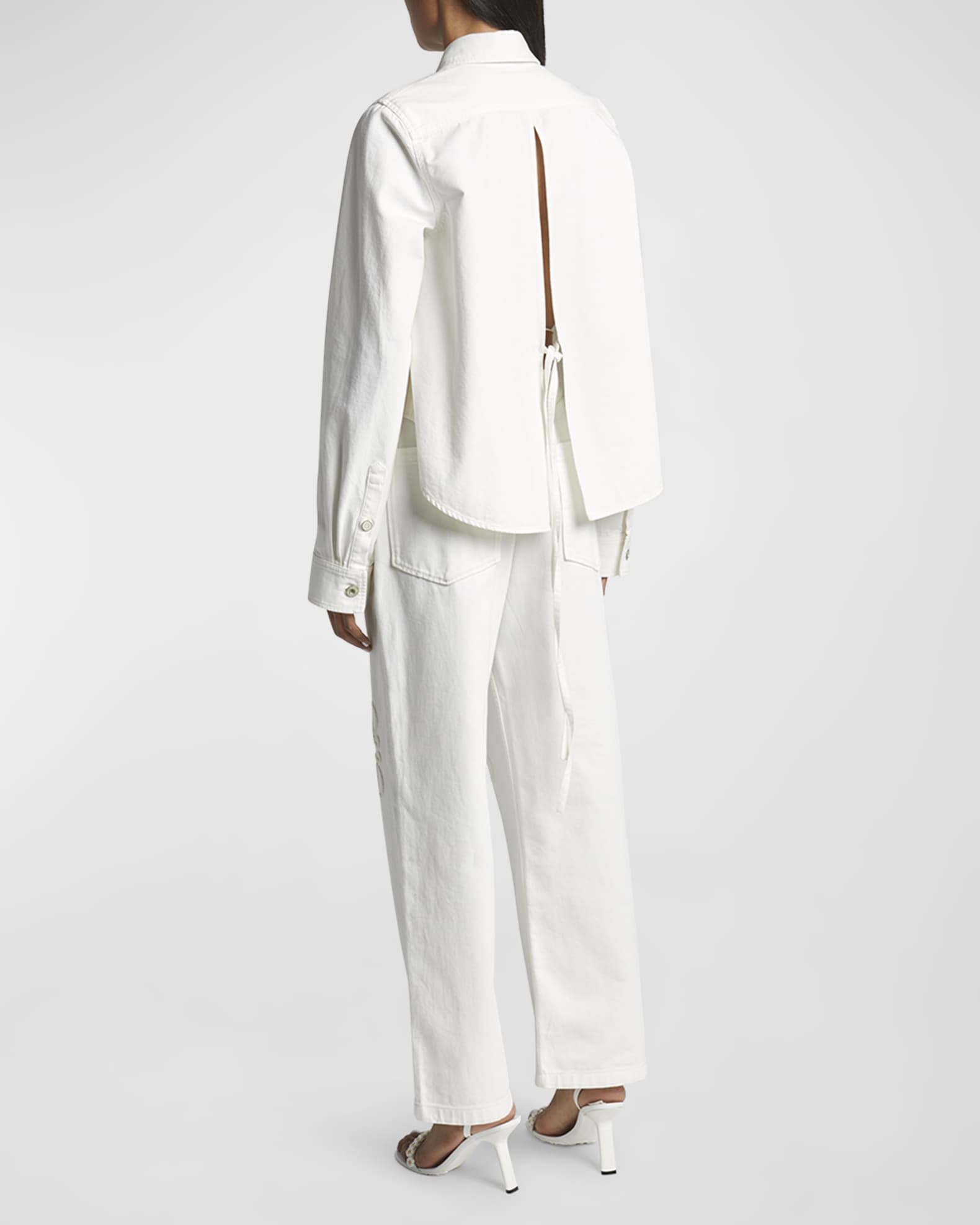 Loewe x Paula Ibiza Anagram Open-Back Button Down Top | Neiman Marcus