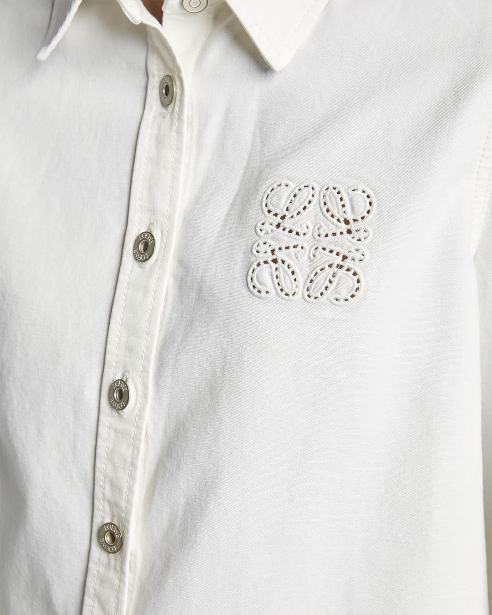 Loewe x Paula Ibiza Anagram Open-Back Button Down Top | Neiman Marcus