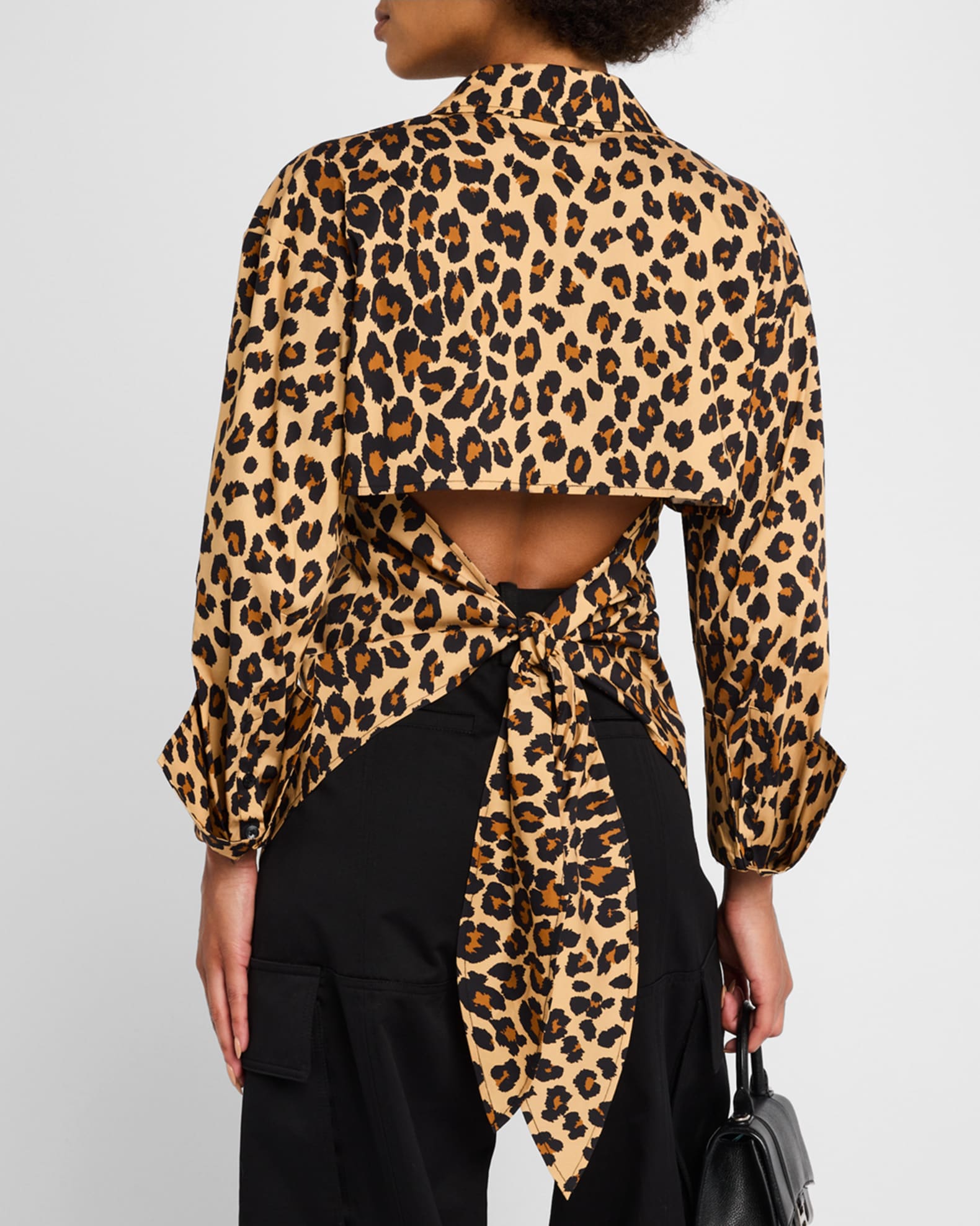 SIMONMILLER Loch Cutout Tie-Back Striped Poplin Shirt | Neiman Marcus