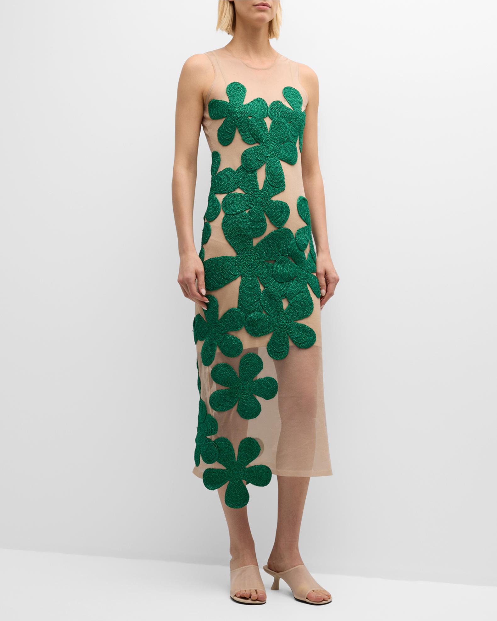 SIMONMILLER Hibiscus Crochet Sleeveless Midi Dress | Neiman Marcus