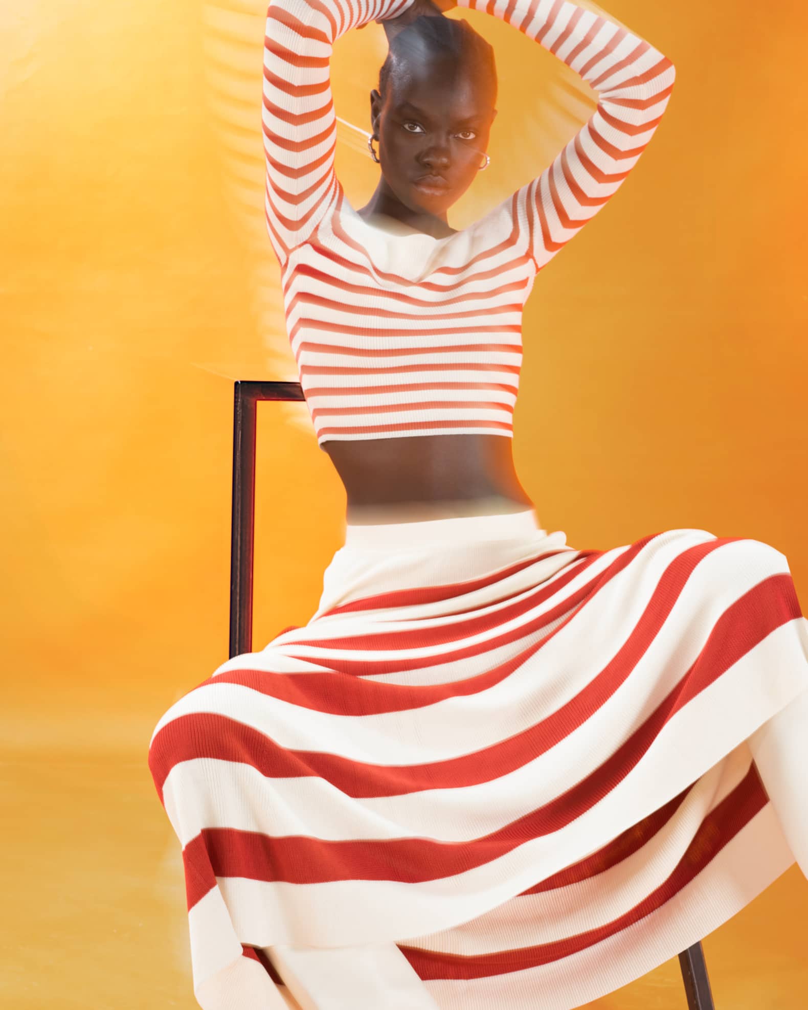 STAUD Float Off-Shoulder Stripe Knit Crop Top | Neiman Marcus