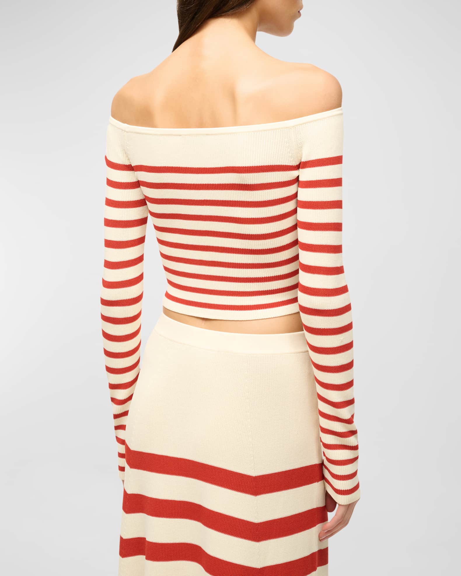STAUD Float Off-Shoulder Stripe Knit Crop Top | Neiman Marcus