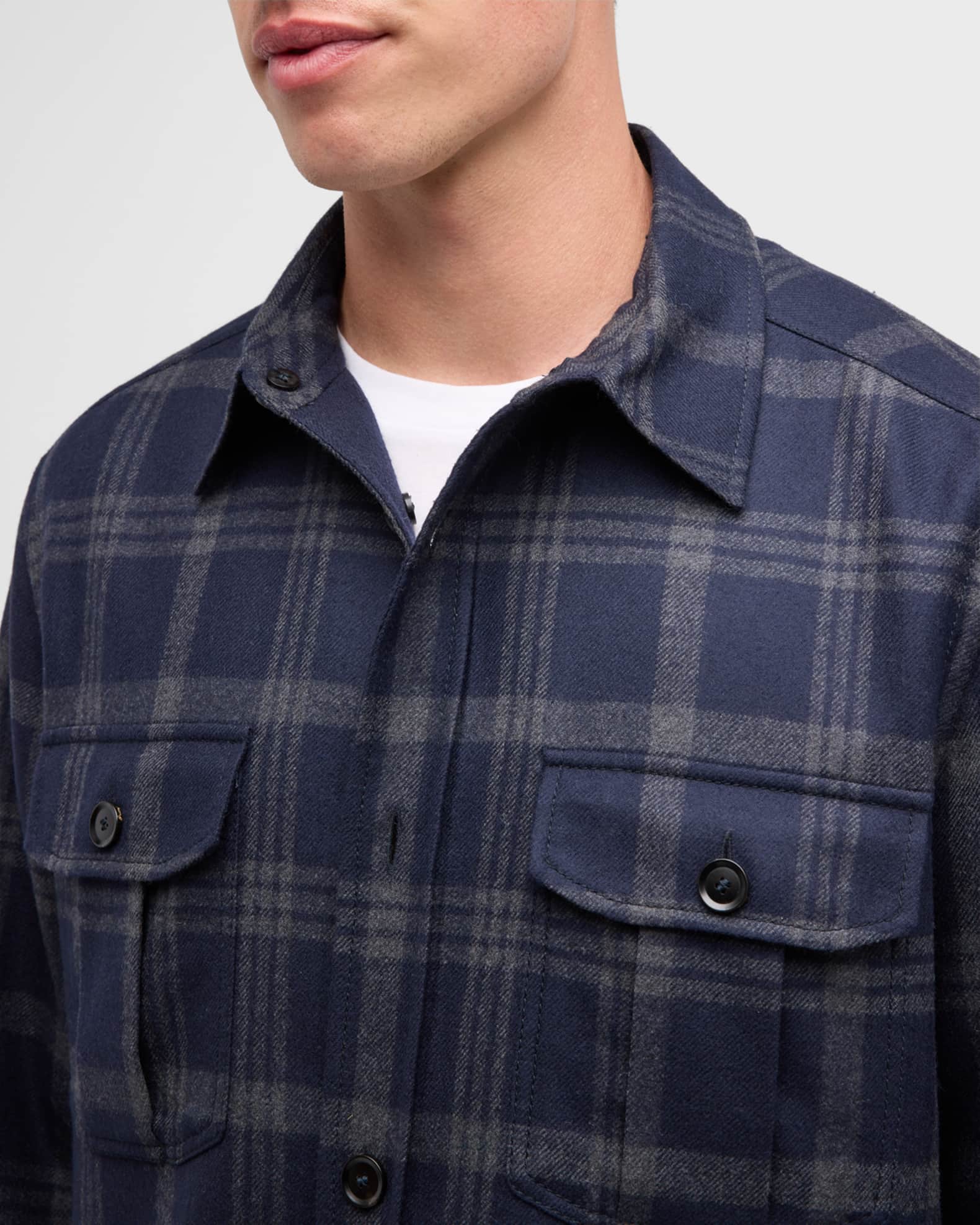 Brioni Men's Plaid Double-Face Overshirt | Neiman Marcus