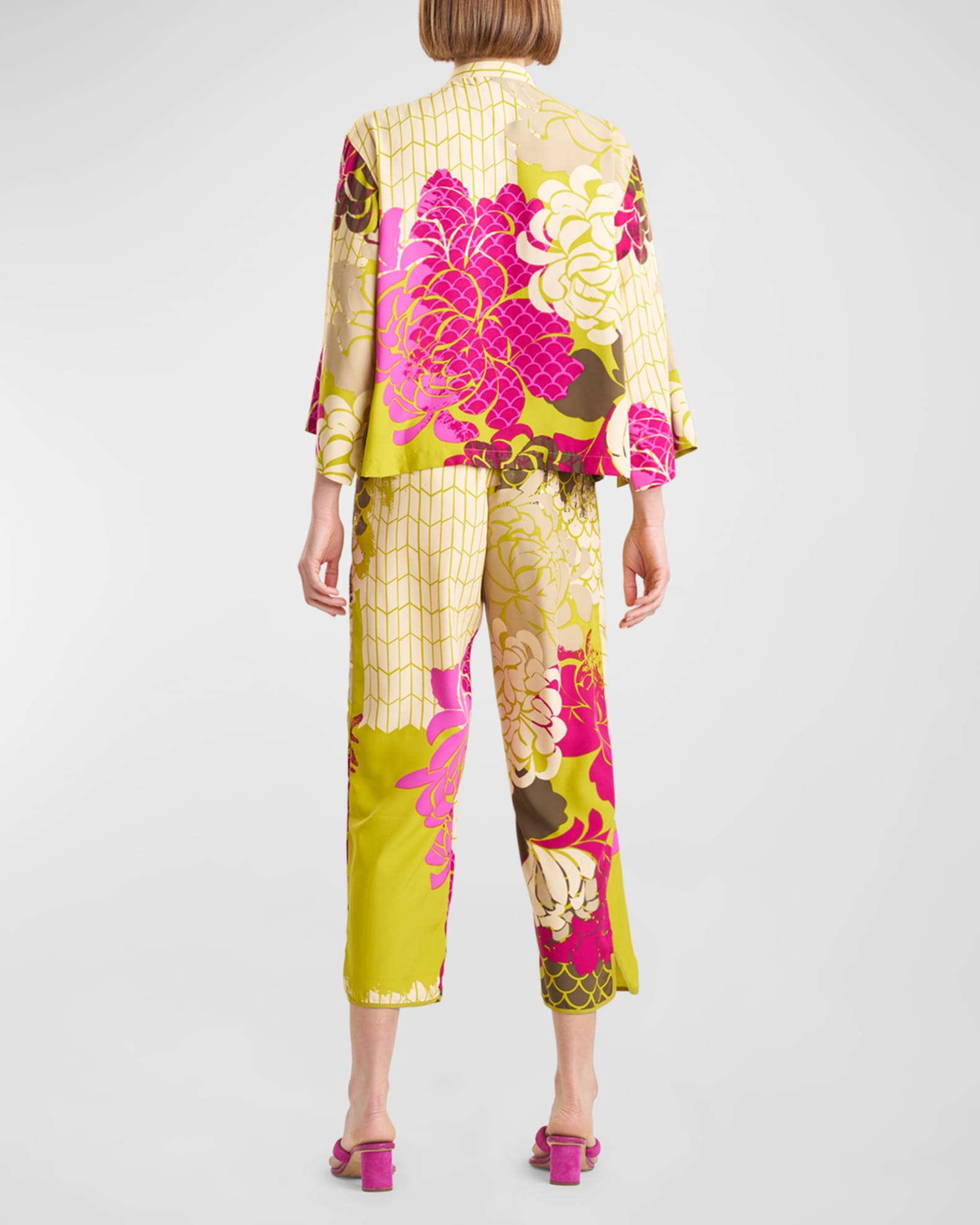 Natori Rimini Floral-Print Matte Satin Pajama Set | Neiman Marcus