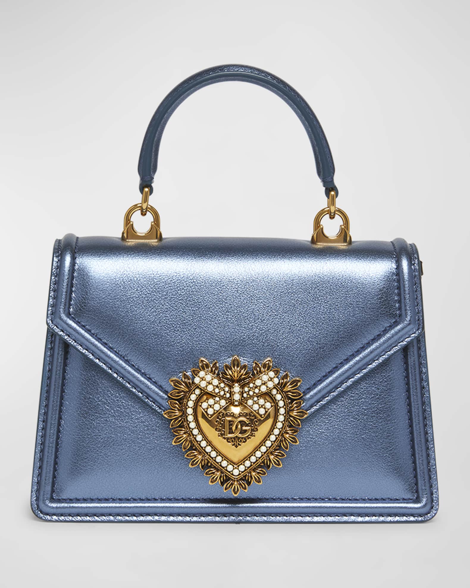 Dolce&Gabbana Devotion Mini Metallic Leather Top-Handle Bag | Neiman Marcus