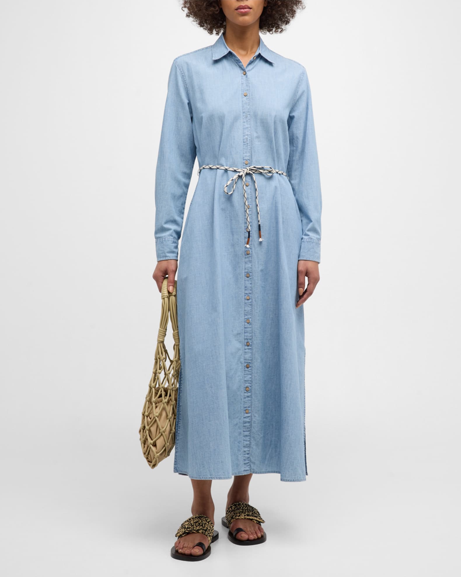 Xirena Bowen Belted Denim Maxi Shirtdress | Neiman Marcus