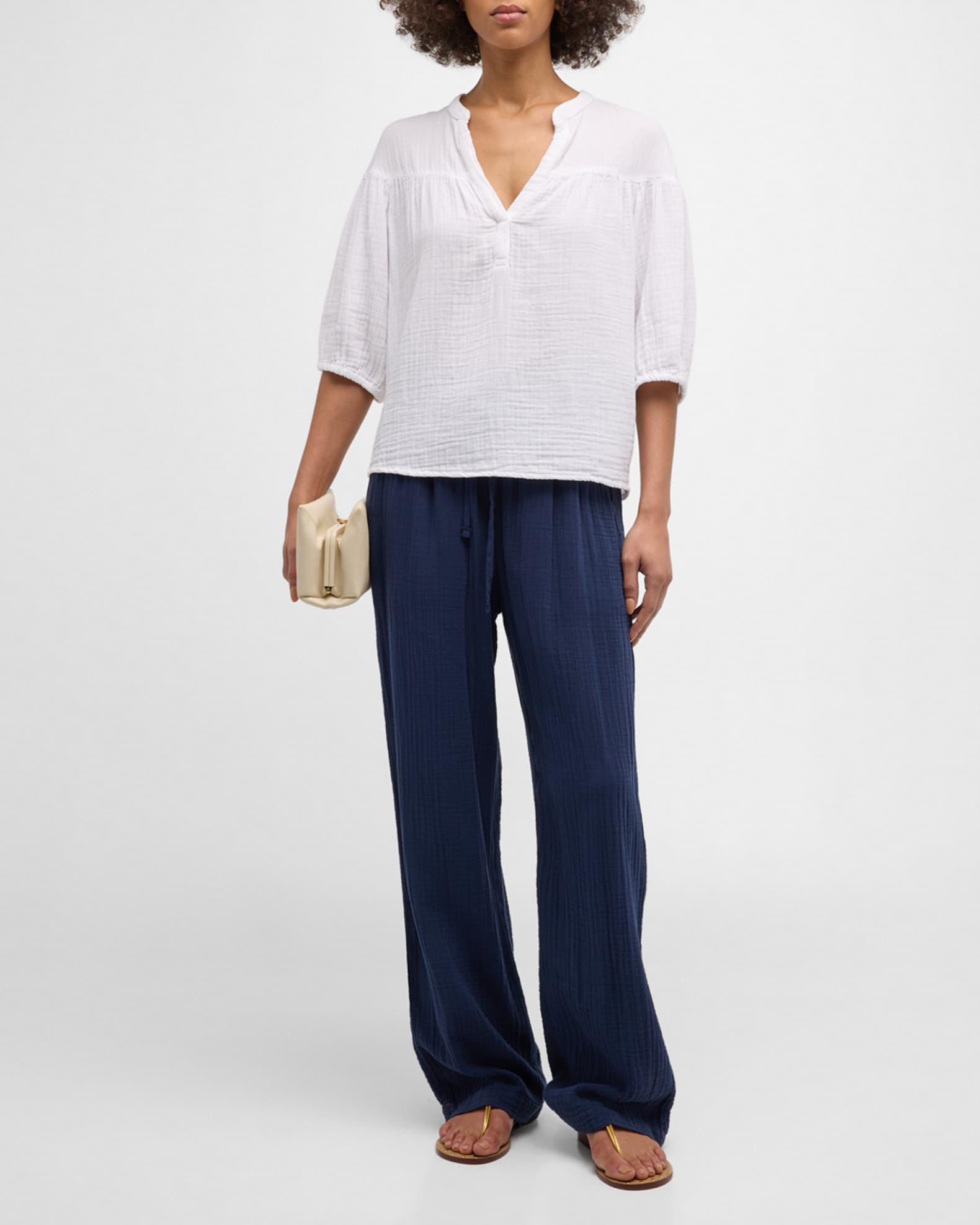 Xirena Clem Elbow-Sleeve Cotton Gauze Top | Neiman Marcus