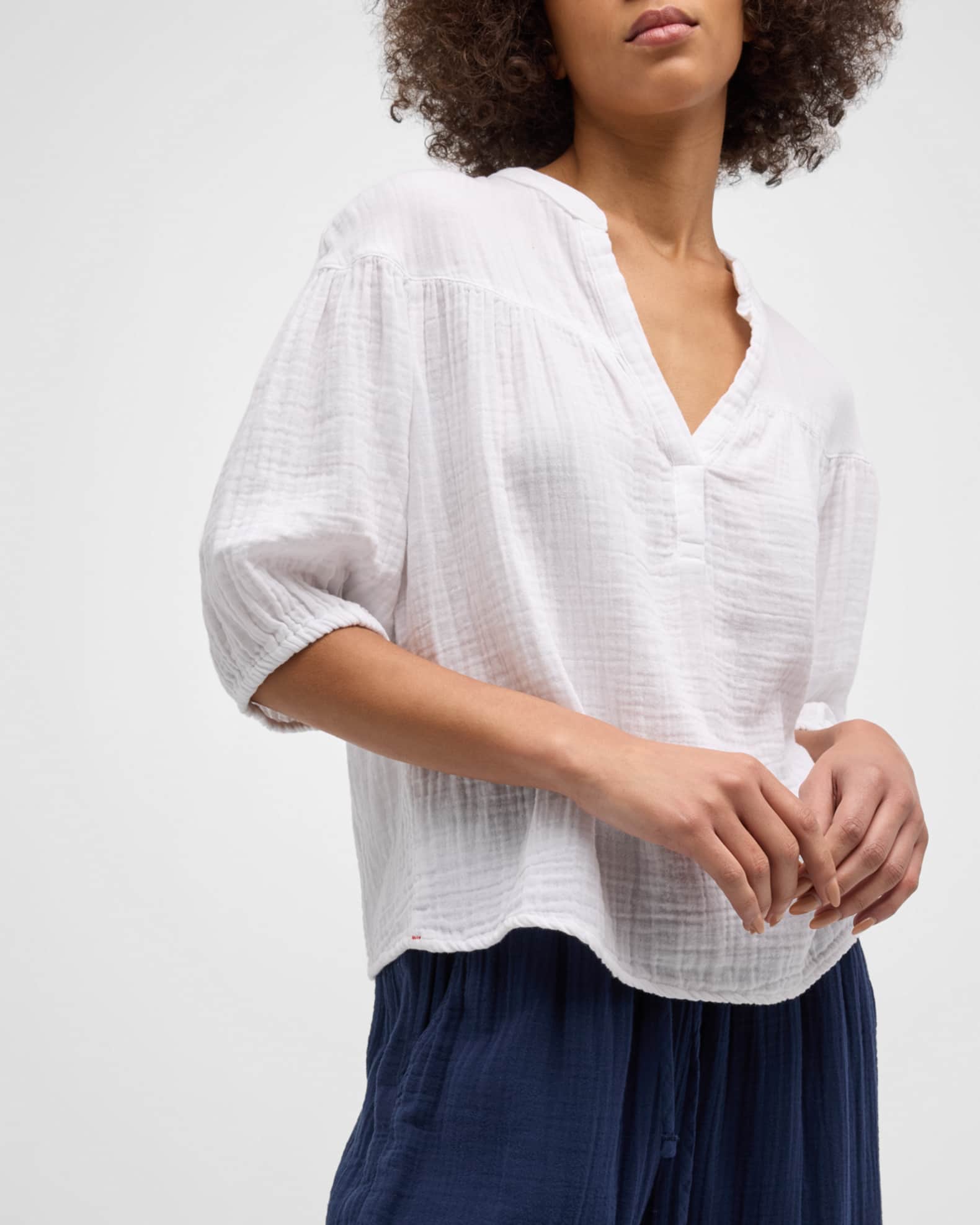 Xirena Clem Elbow-Sleeve Cotton Gauze Top | Neiman Marcus