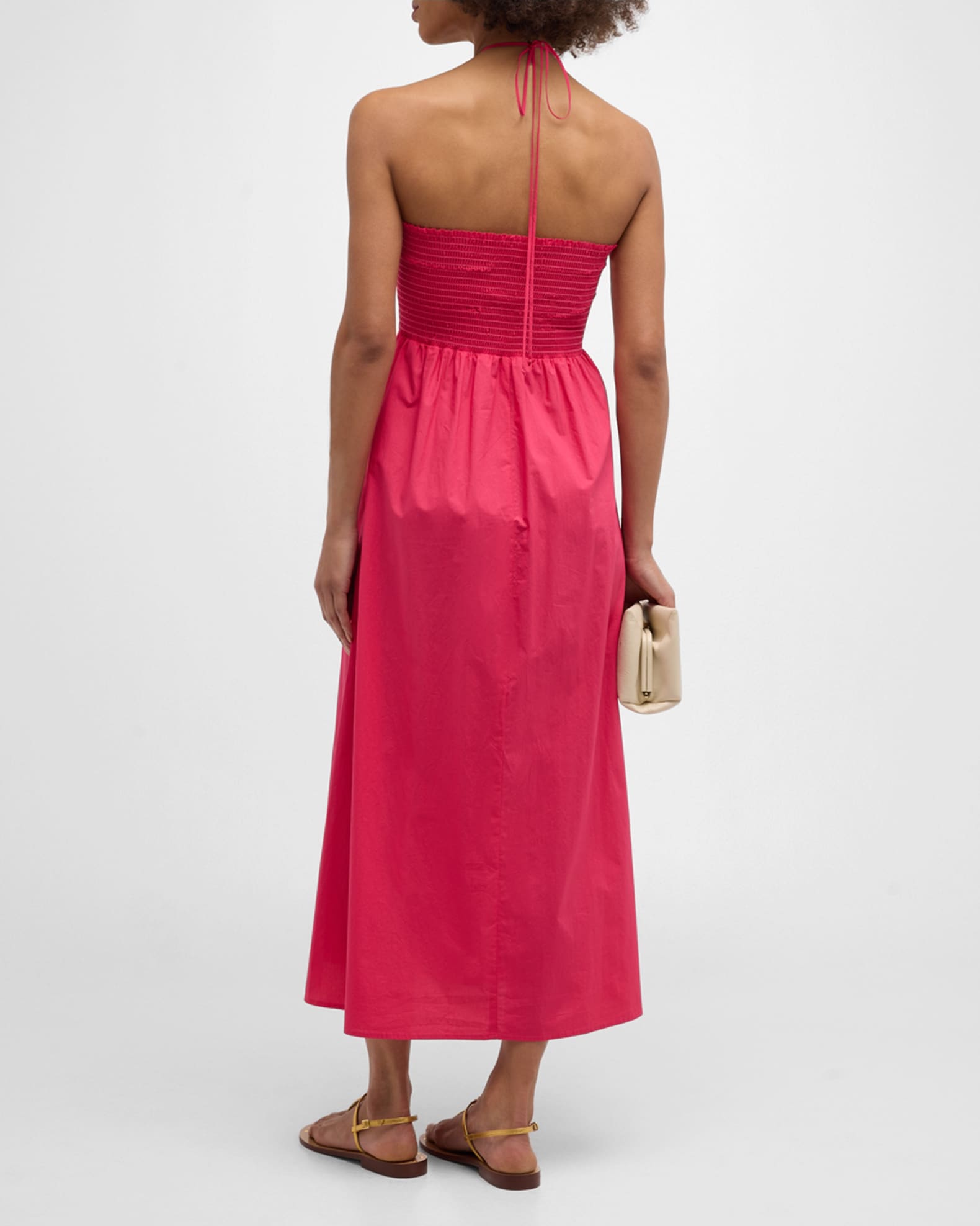 Xirena Adilyn Ruched Cotton Halter Midi Dress | Neiman Marcus