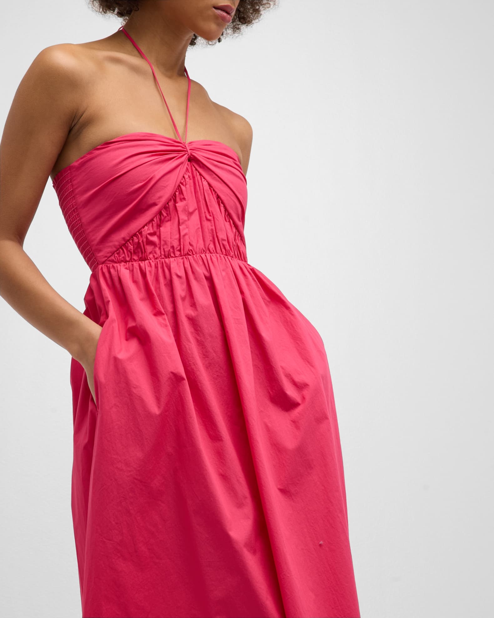 Xirena Adilyn Ruched Cotton Halter Midi Dress | Neiman Marcus