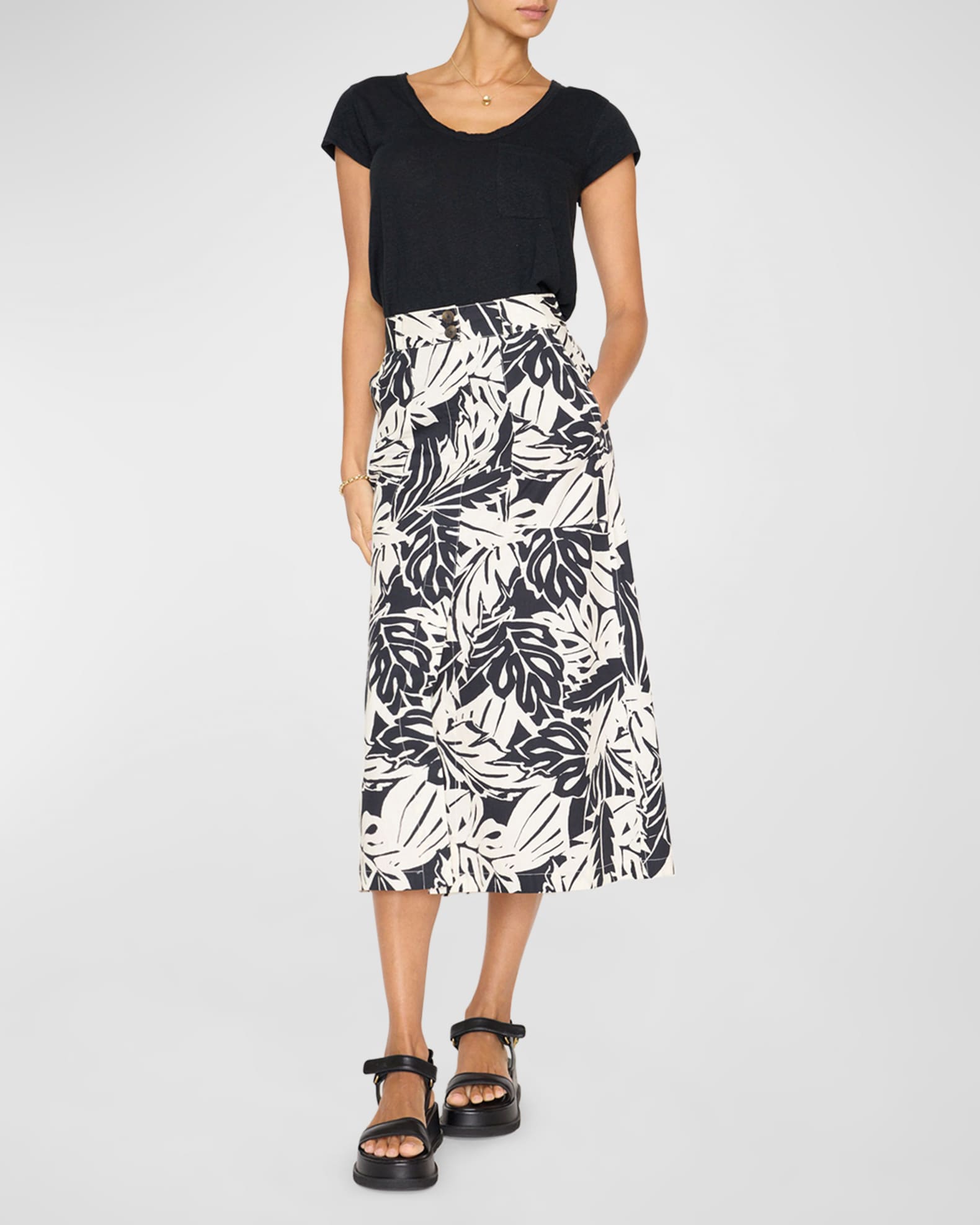 Brochu Walker Mica Botanical-Print A-Line Midi Skirt | Neiman Marcus
