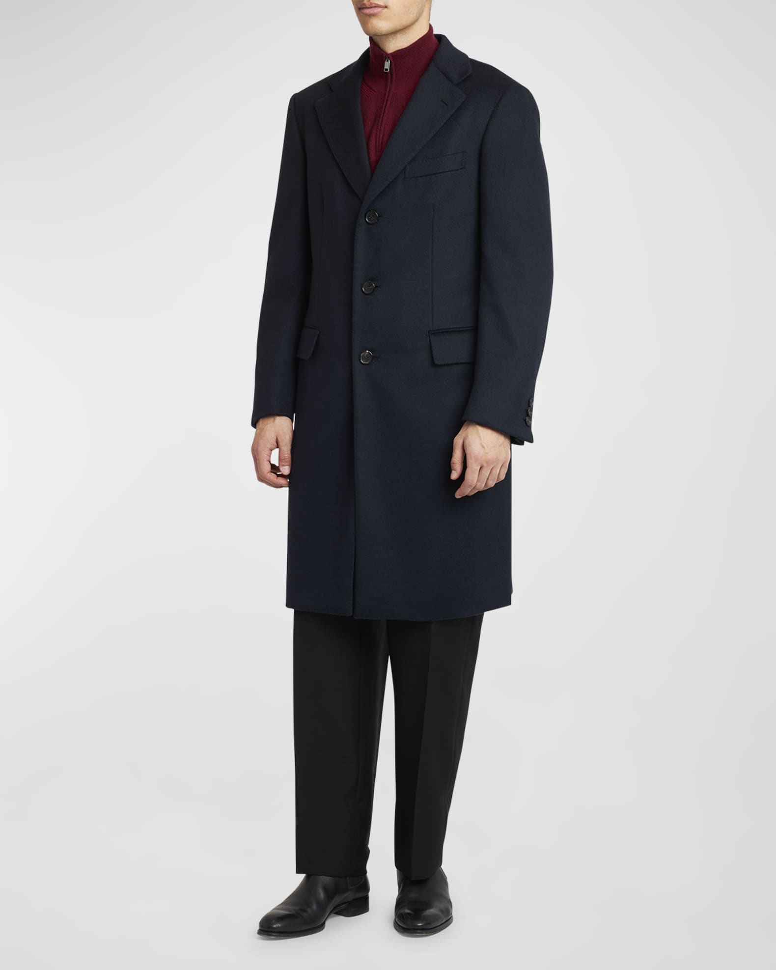 Brioni Men's Solid Wool Topcoat | Neiman Marcus