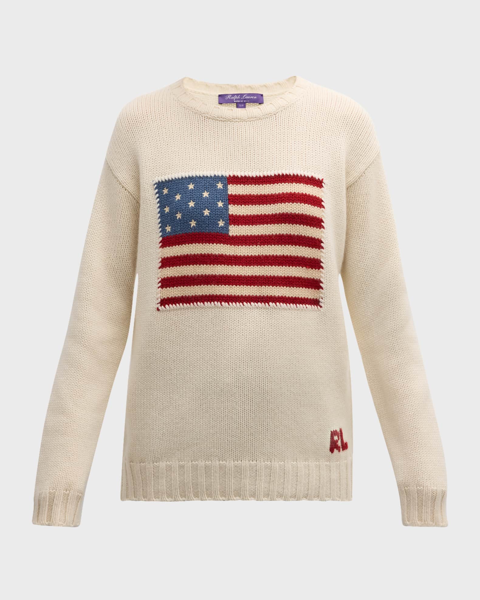 Ralph Lauren Collection Flag Crewneck Cashmere Sweater | Neiman Marcus