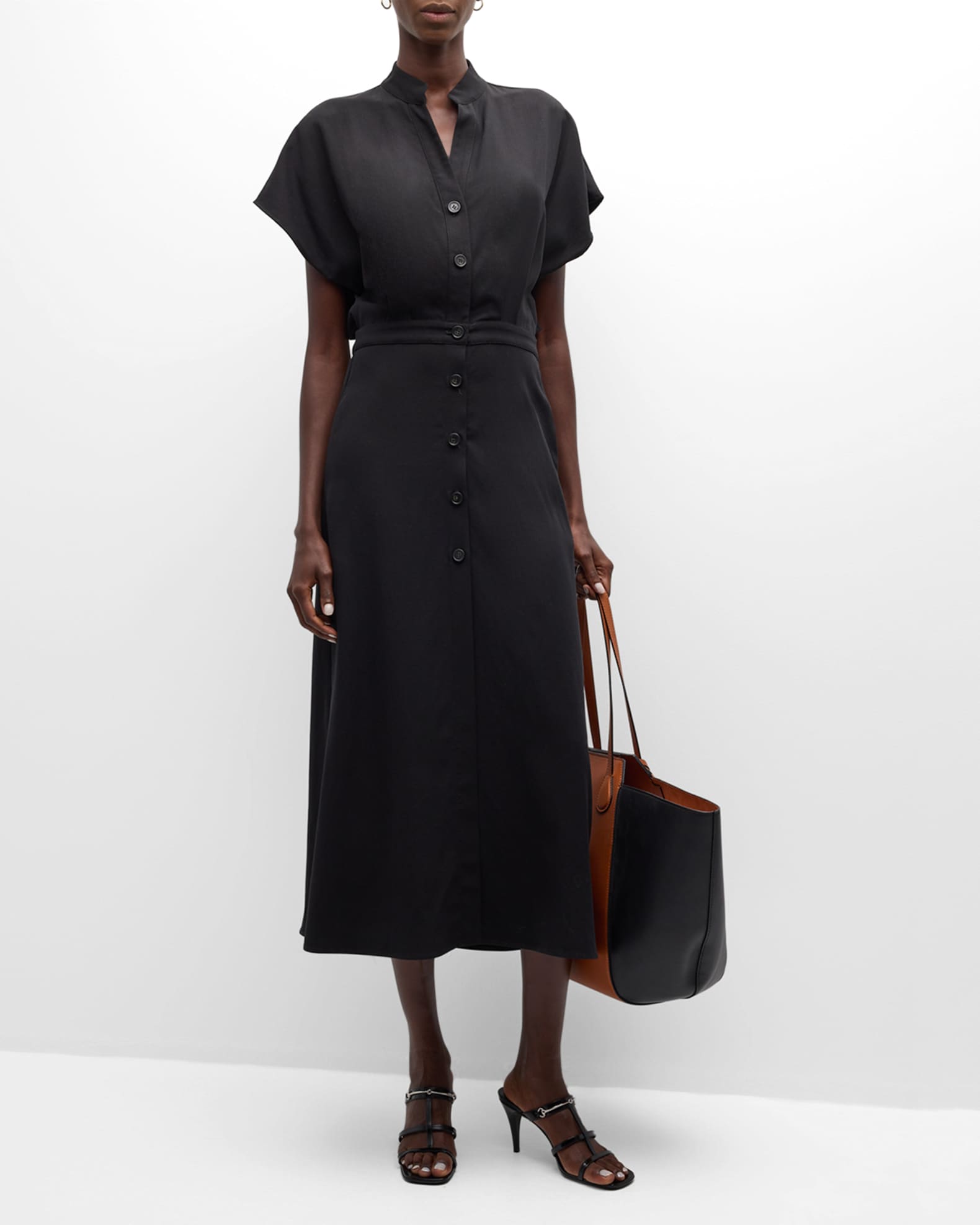 Vanessa Bruno Cheryle Capelet Button-Front Midi Dress | Neiman Marcus