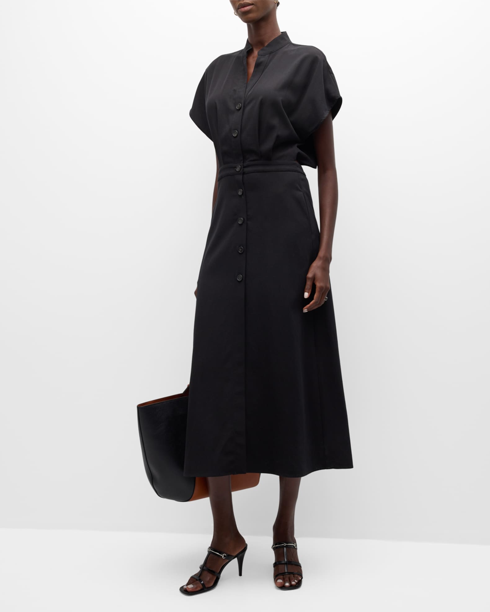 Vanessa Bruno Cheryle Capelet Button-Front Midi Dress | Neiman Marcus