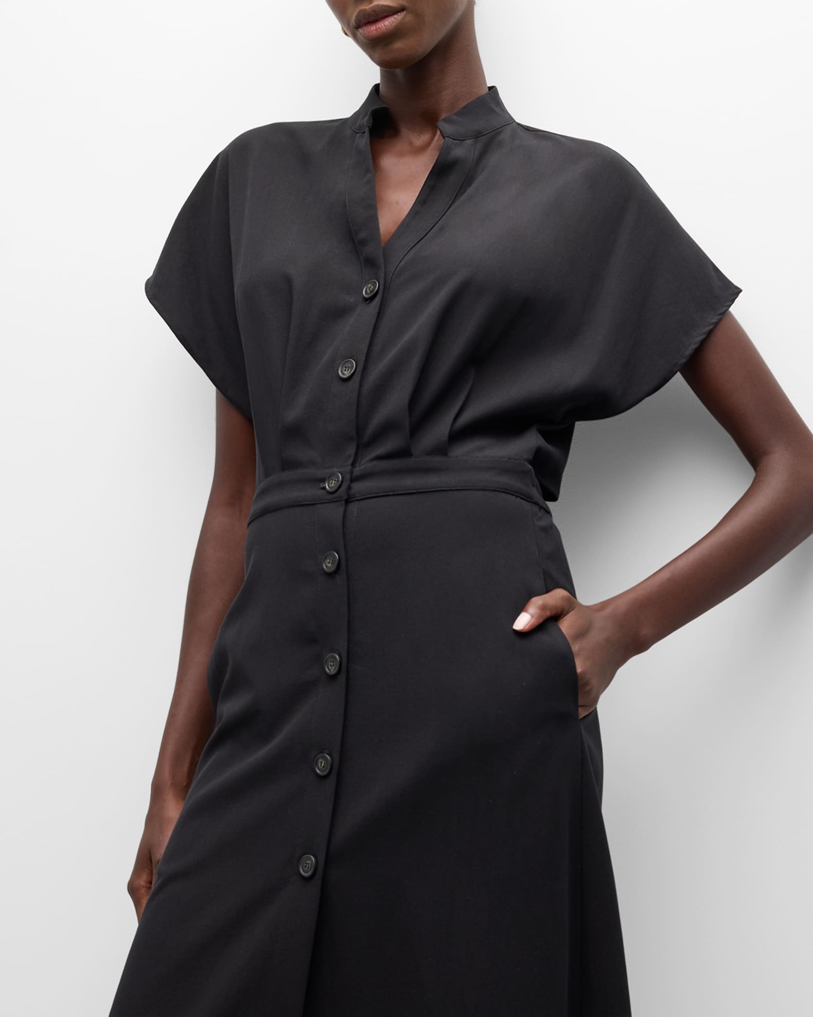 Vanessa Bruno Cheryle Capelet Button-Front Midi Dress | Neiman Marcus