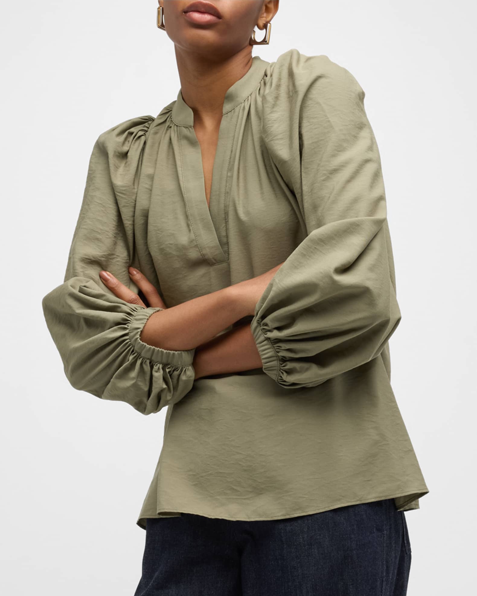 Vanessa Bruno Bell Ruched Blouson-Sleeve Blouse | Neiman Marcus