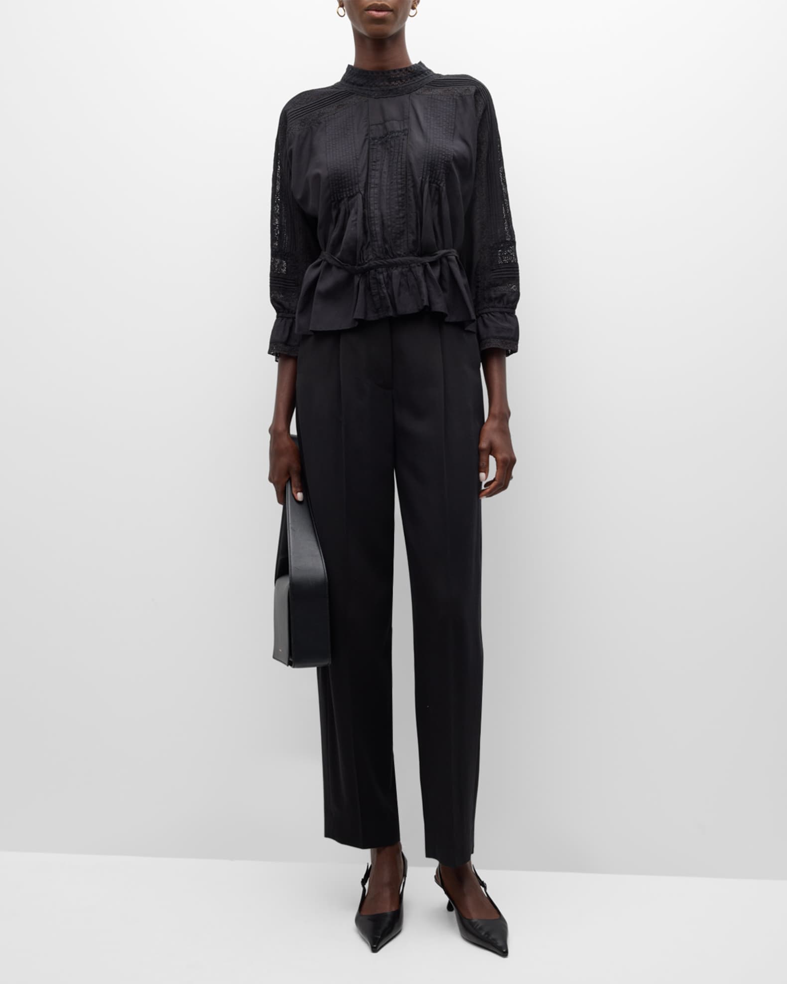 Vanessa Bruno Viva Pintuck Lace-Inset Blouse | Neiman Marcus