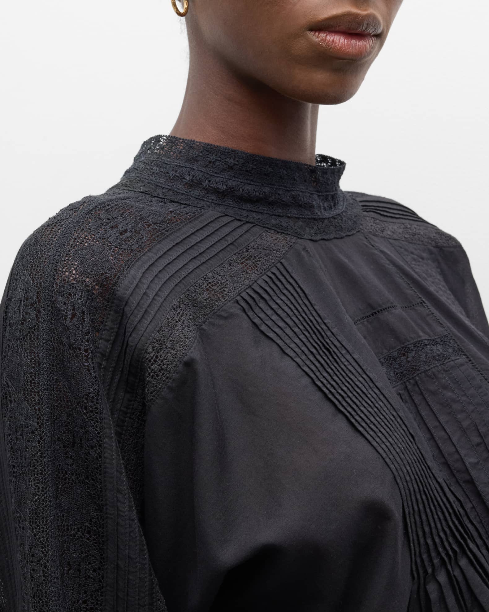 Vanessa Bruno Viva Pintuck Lace-Inset Blouse | Neiman Marcus