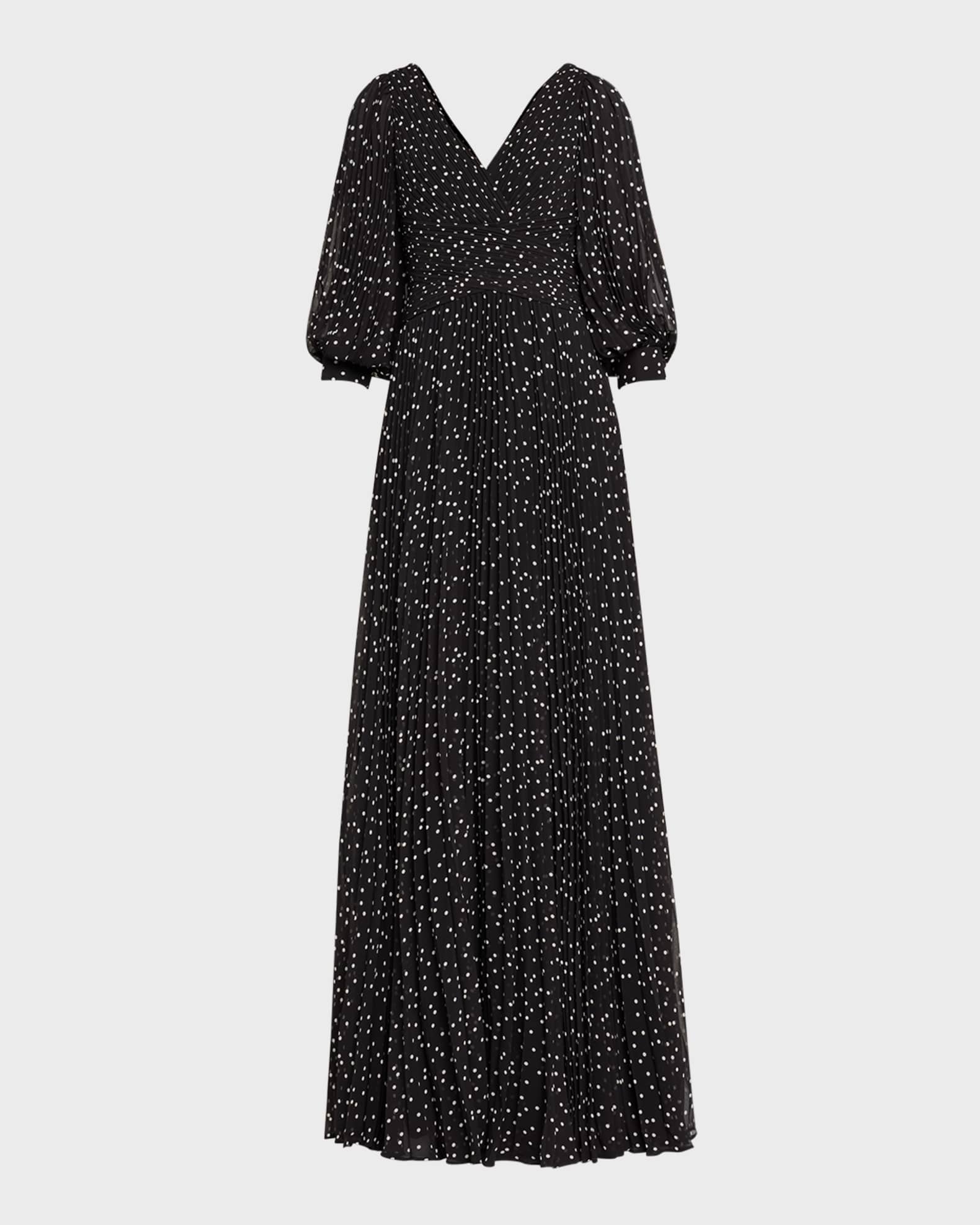 Rickie Freeman for Teri Jon Pleated Polka Dot Chiffon Gown | Neiman Marcus