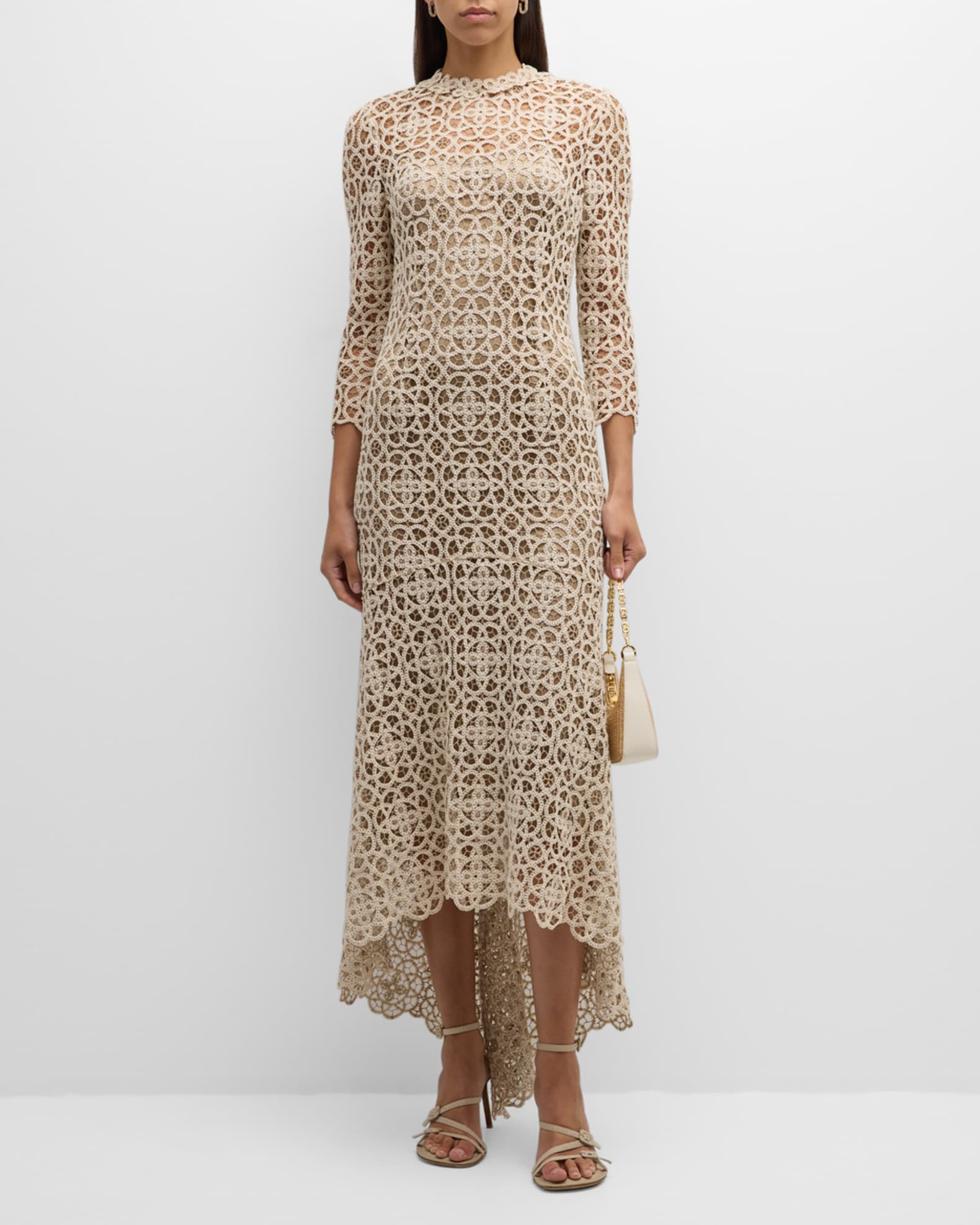 Rickie Freeman for Teri Jon High-Low Stretch Crochet Maxi Dress ...