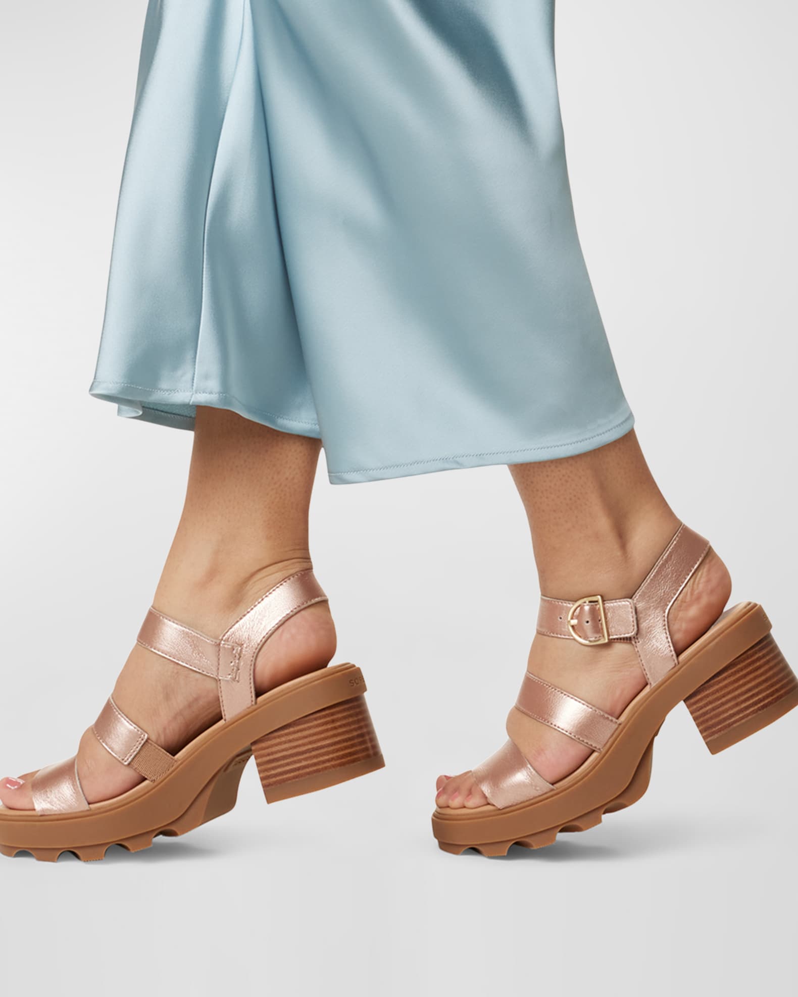 Sorel Joanie Metallic Leather Ankle-Strap Sandals | Neiman Marcus
