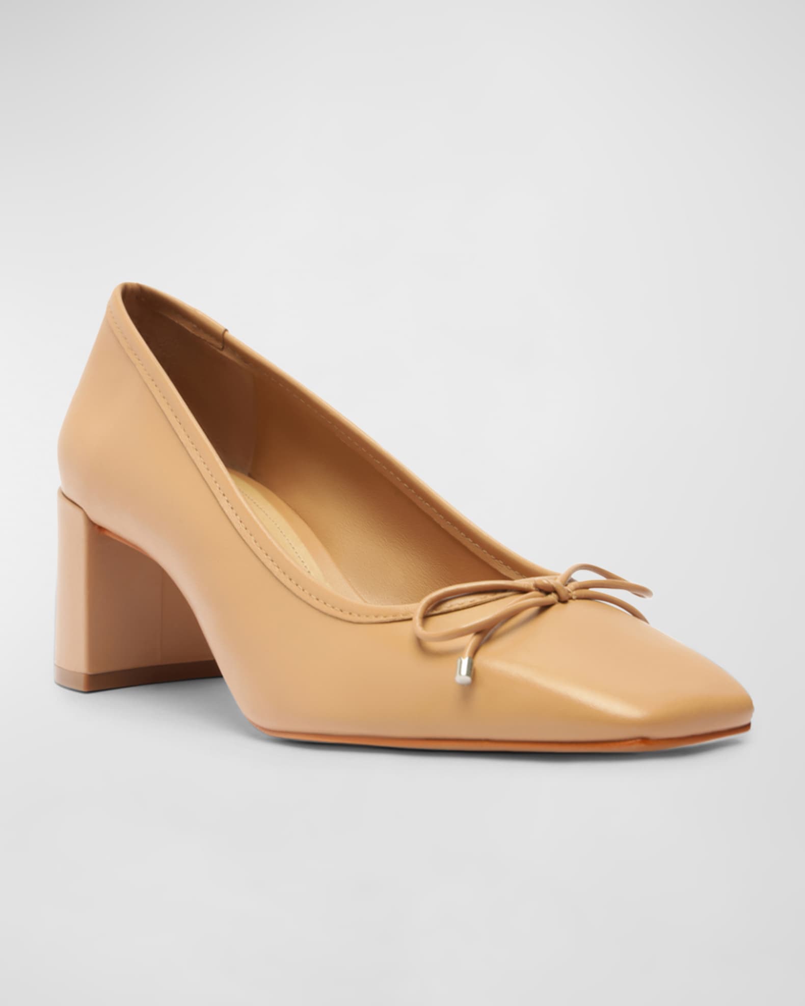 Schutz Arissa Leather Bow Square-Toe Pumps | Neiman Marcus