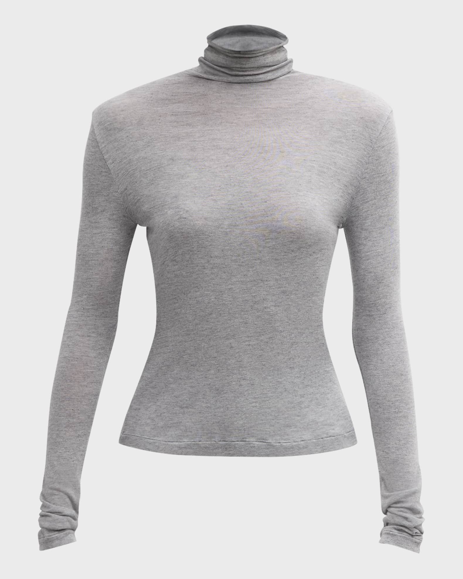 LE17SEPTEMBRE Sheer Wool Turtleneck Top | Neiman Marcus