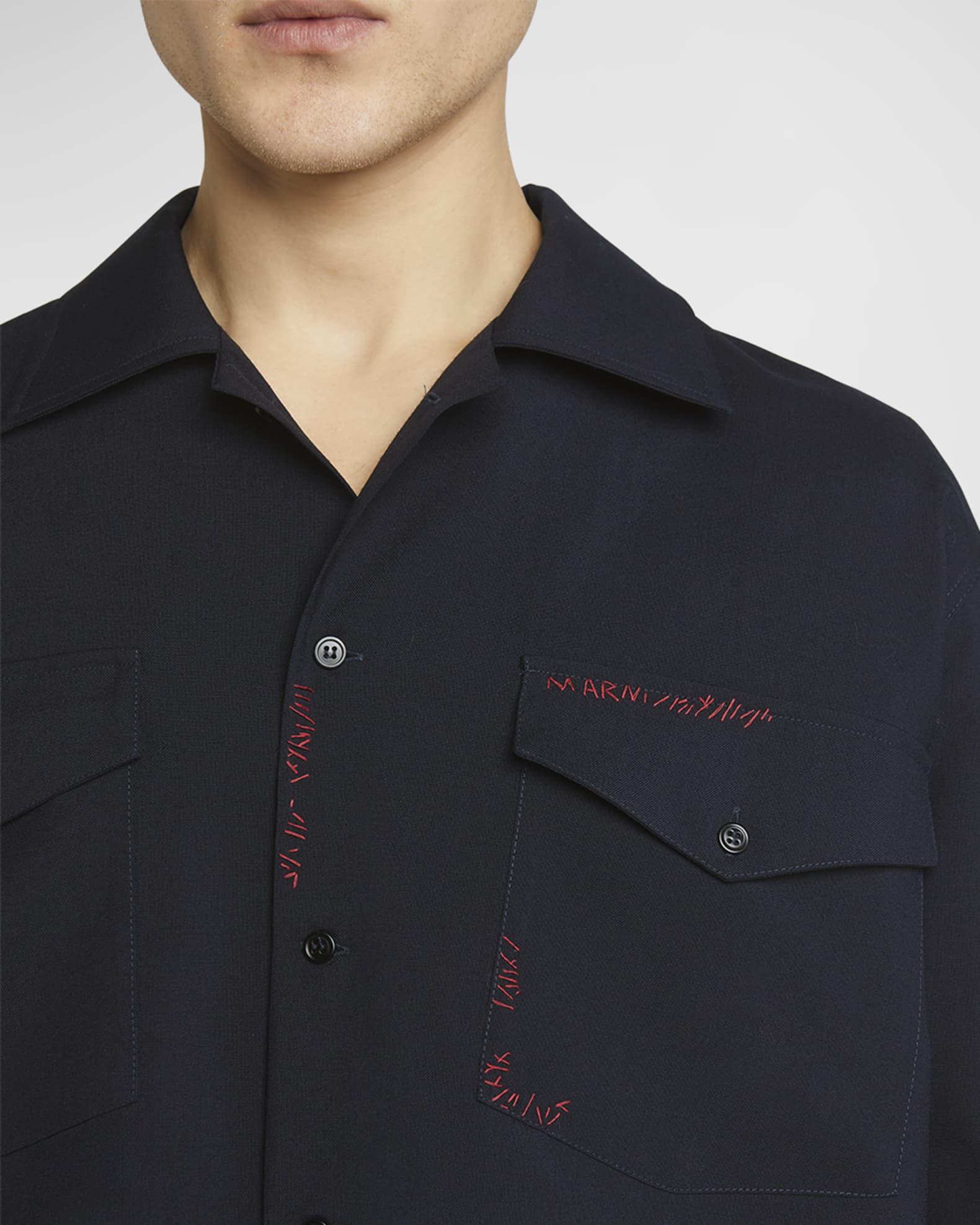 Marni Men's Embroidered Logo Sport Shirt | Neiman Marcus