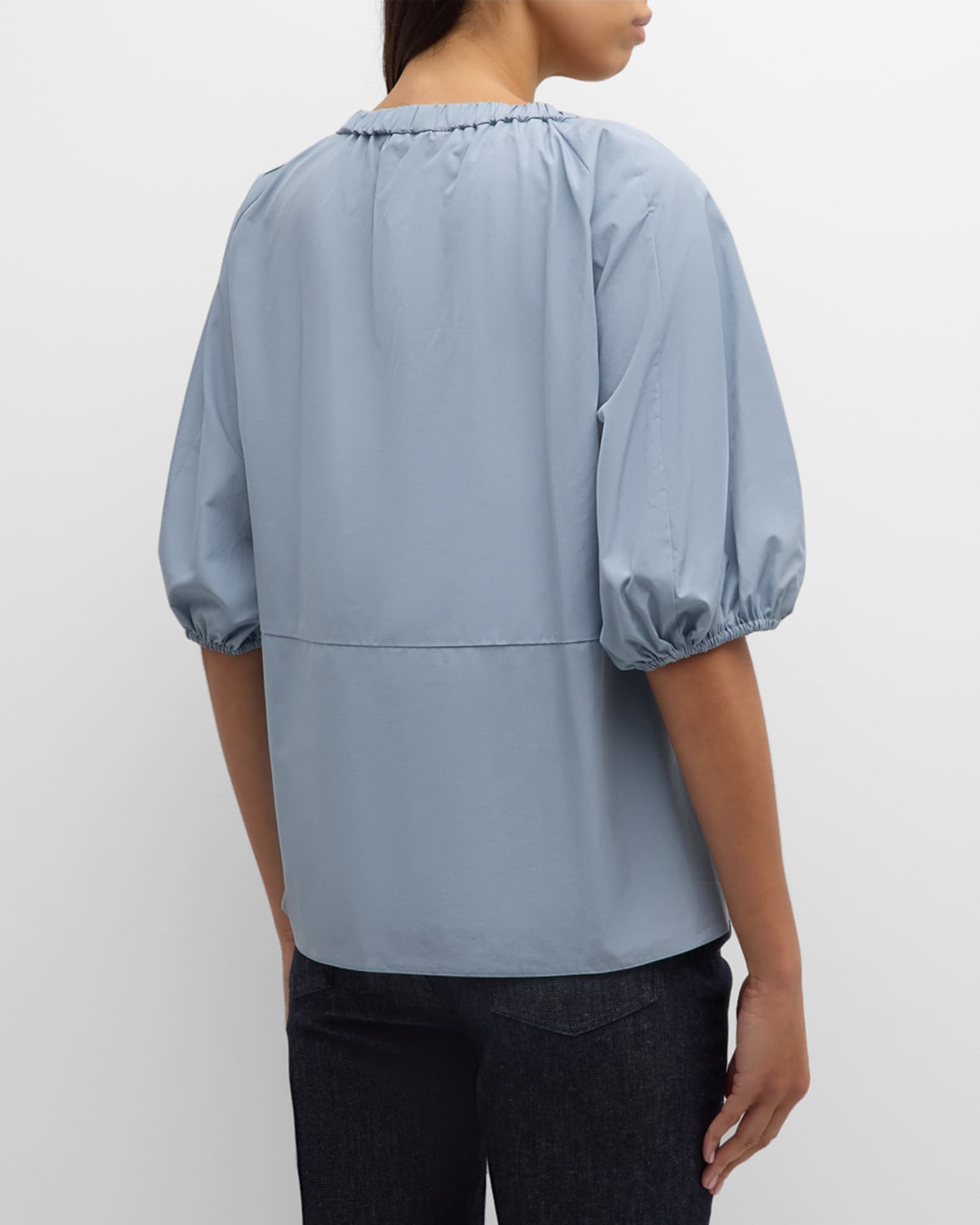 Max Mara Tatiana Crystal-Brooch Puff-Sleeve Blouse | Neiman Marcus