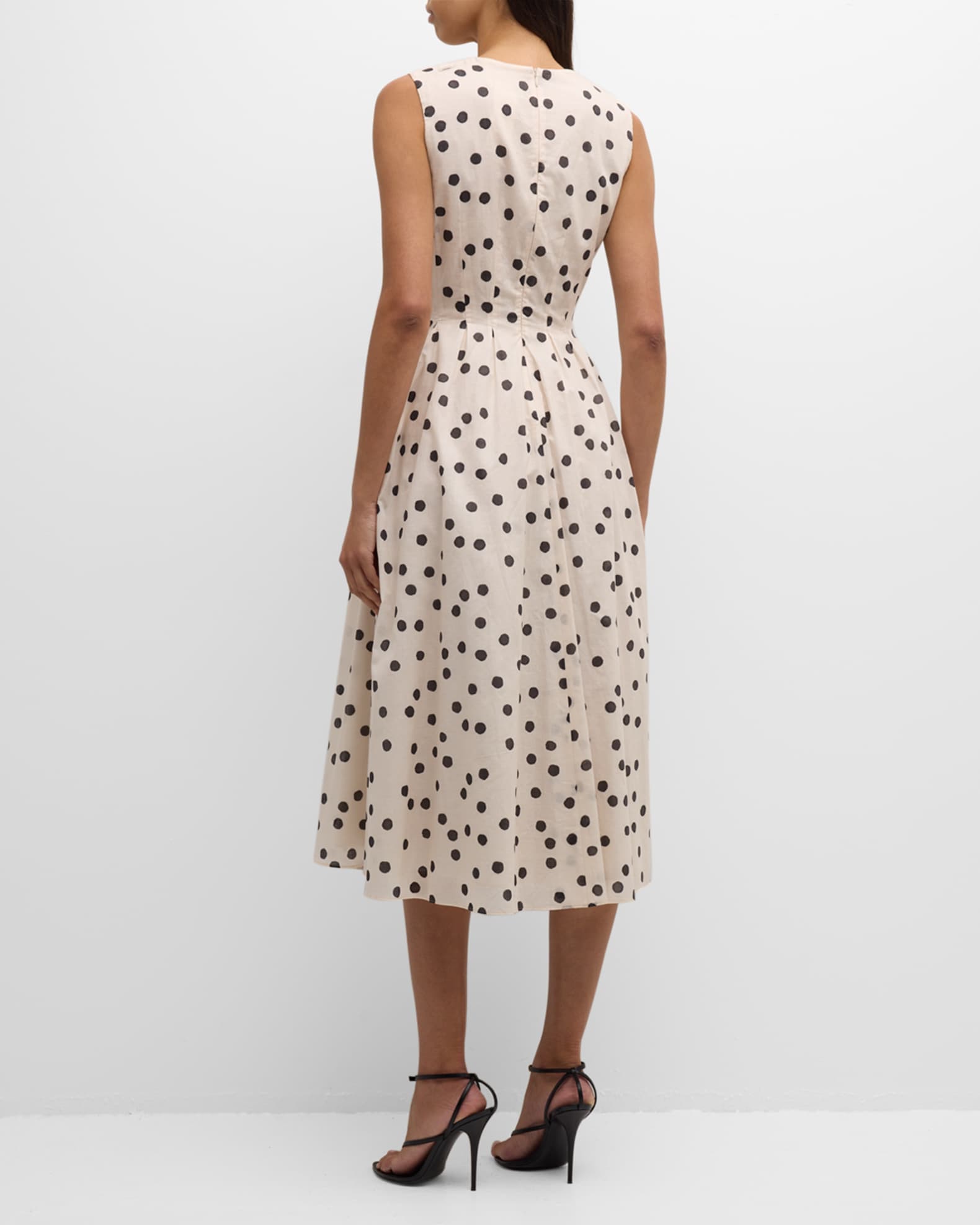 Max Mara Carol Polka-Dot Sleeveless Pleated Midi Dress | Neiman Marcus