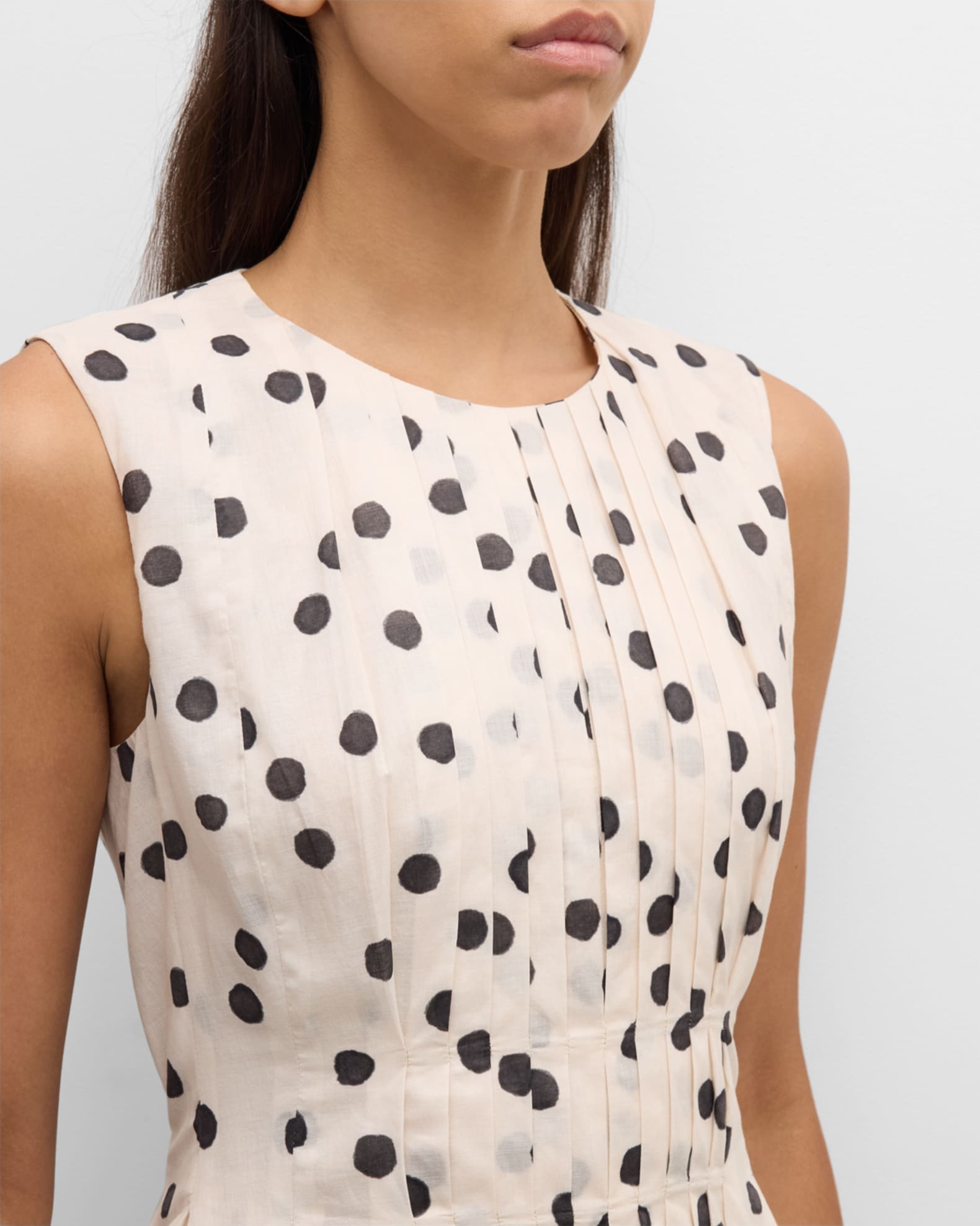 Max Mara Carol Polka-Dot Sleeveless Pleated Midi Dress | Neiman Marcus