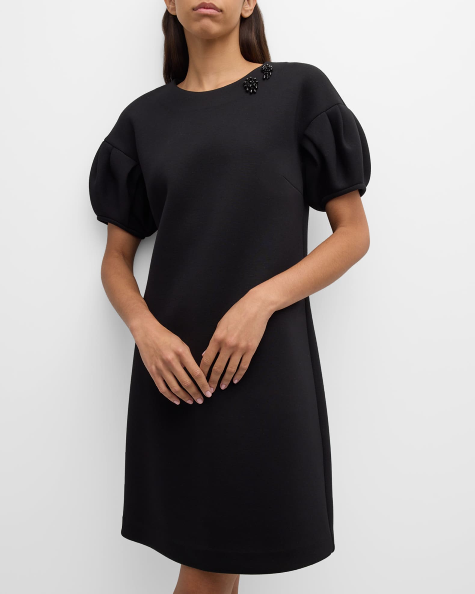 Max Mara Ursola Crystal-Beaded Puff-Sleeve Mini Shift Dress | Neiman Marcus
