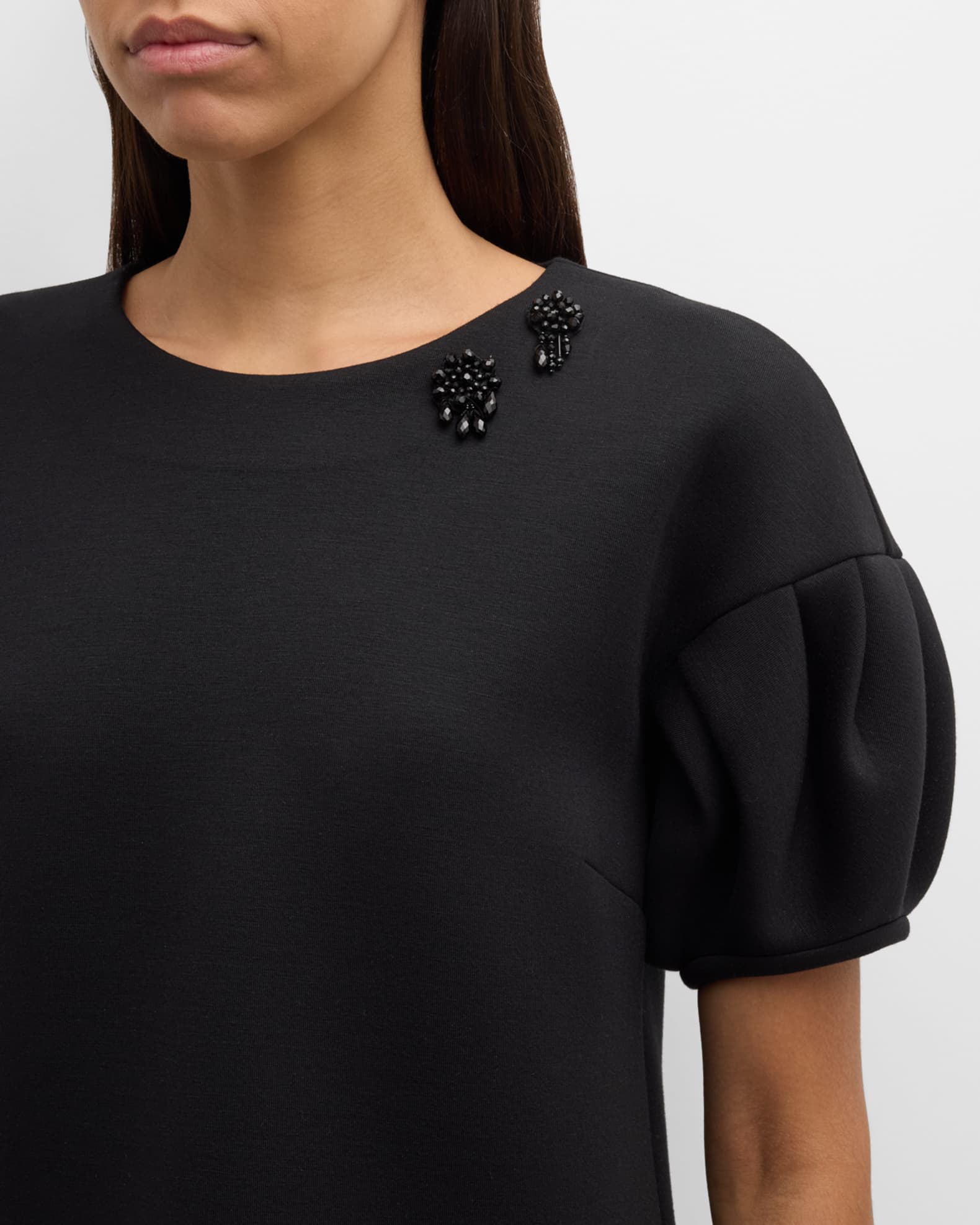 Max Mara Ursola Crystal-Beaded Puff-Sleeve Mini Shift Dress | Neiman Marcus
